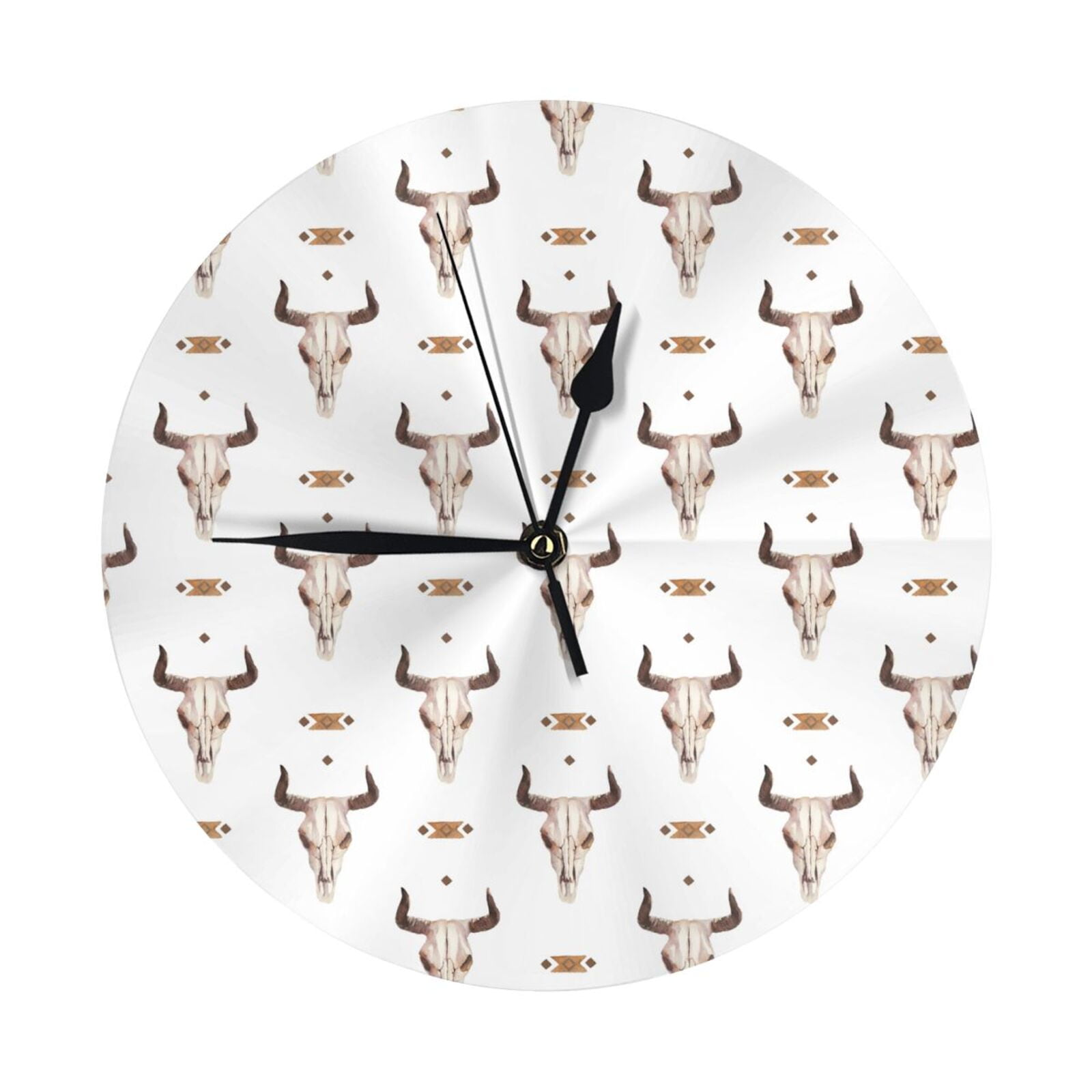 Wall Clock, boho cow skull Indian style Wall Clocks Battery Operated ...