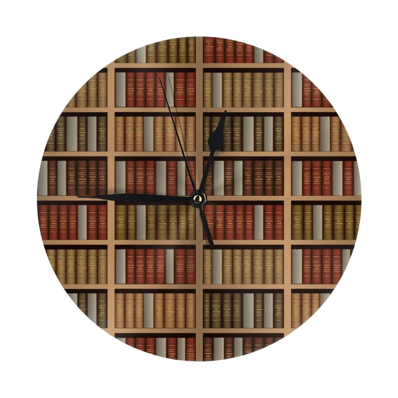 Wall Clock, bright bookcase bookshelf print Wall Clocks Battery ...