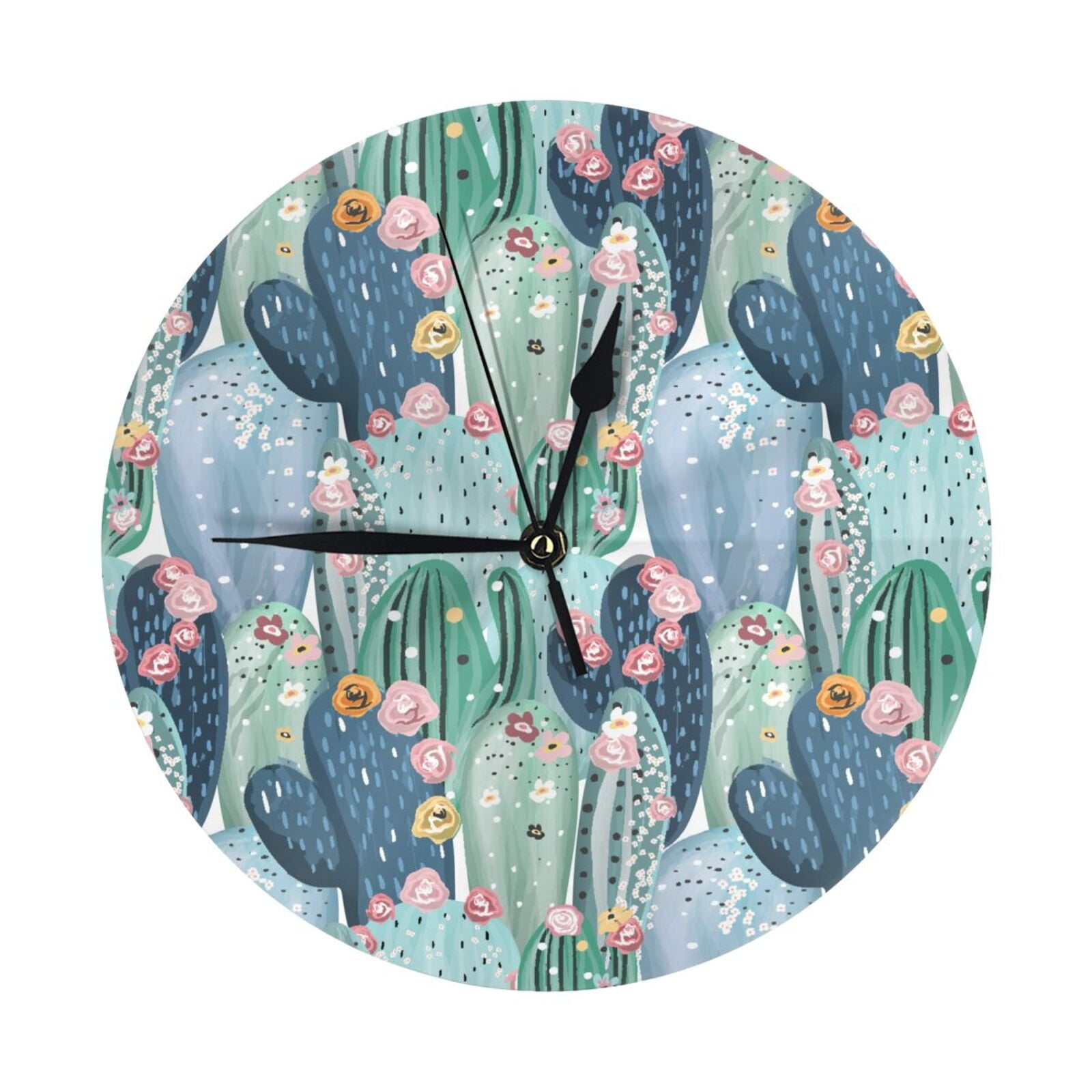 Wall Clock cartoon Cactus blooming Wall Clocks Battery Operated, Modern ...
