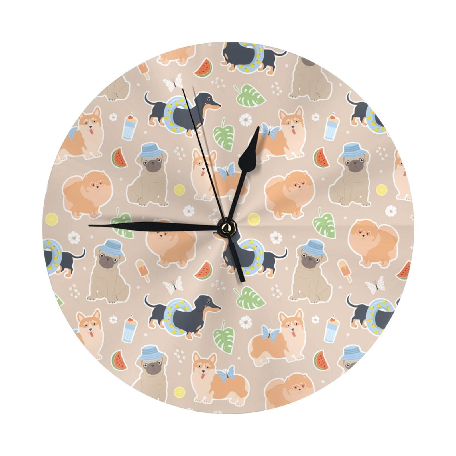 Wall Clock cartoon Dog Puppy leaf Wall Clocks Battery Operated, Modern ...