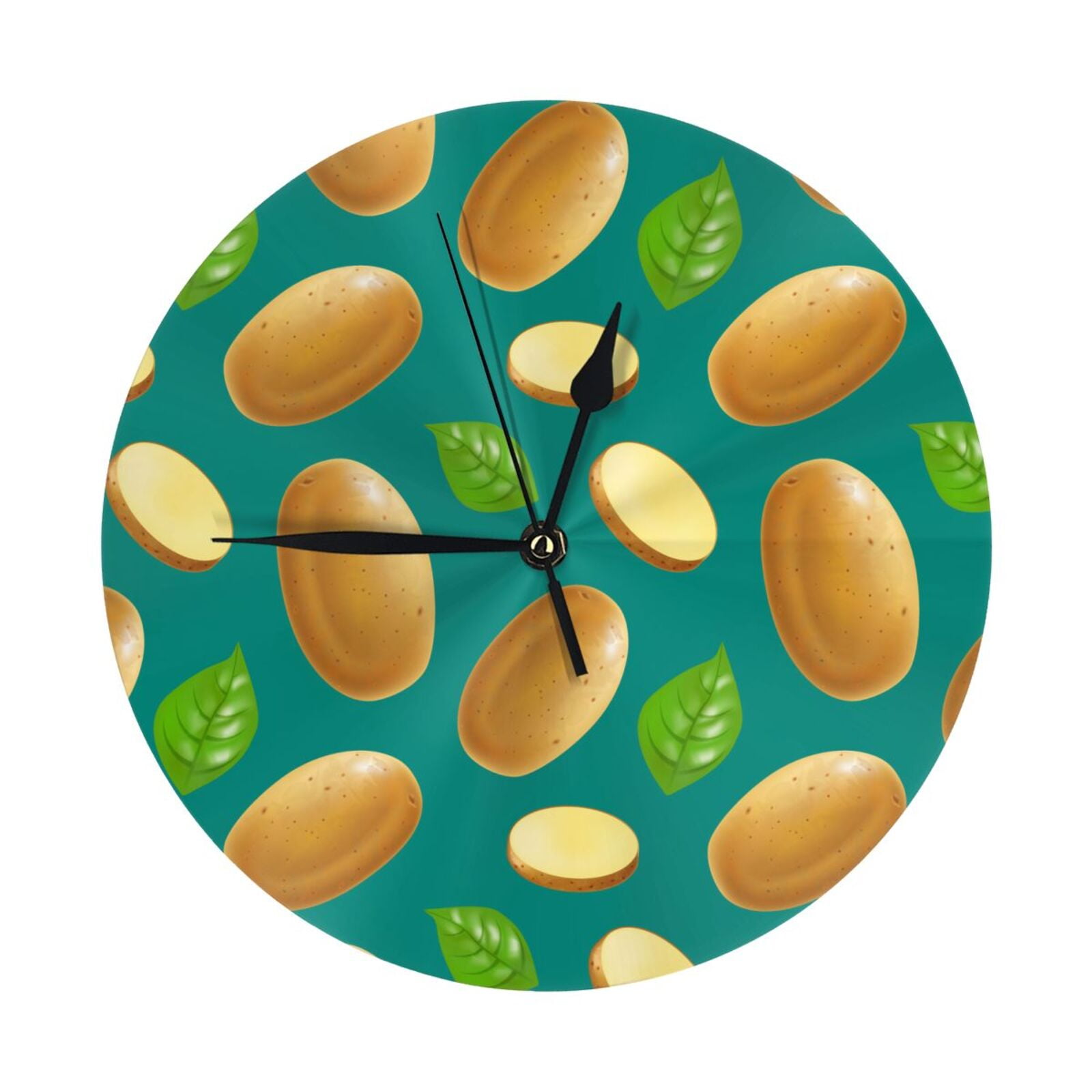Wall Clock, cartoon Potato leaf Wall Clocks Battery Operated Silent Kitchen Office Wall Clock ...