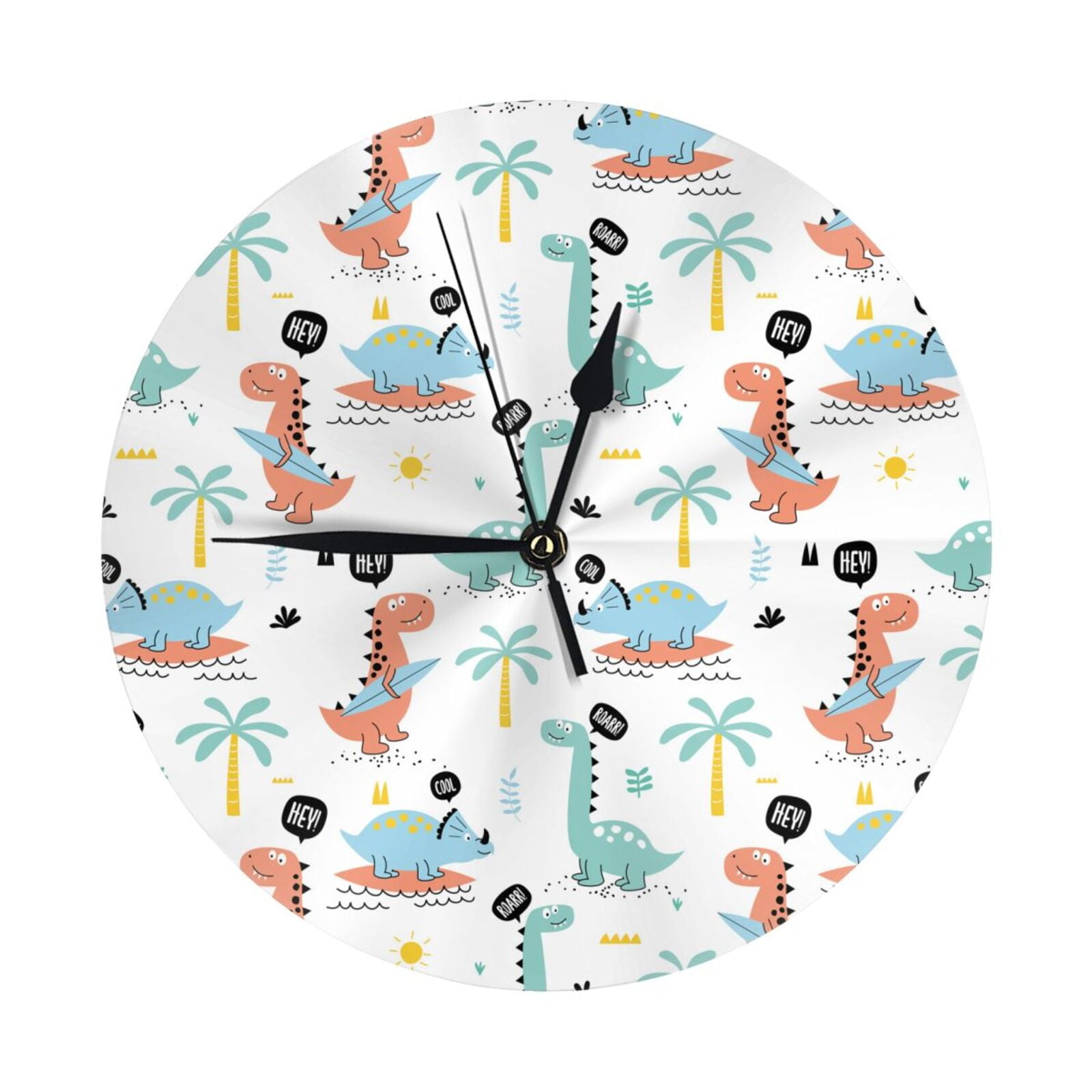 Wall Clock, cartoon cute dinosaur Wall Clocks Battery Operated Silent ...
