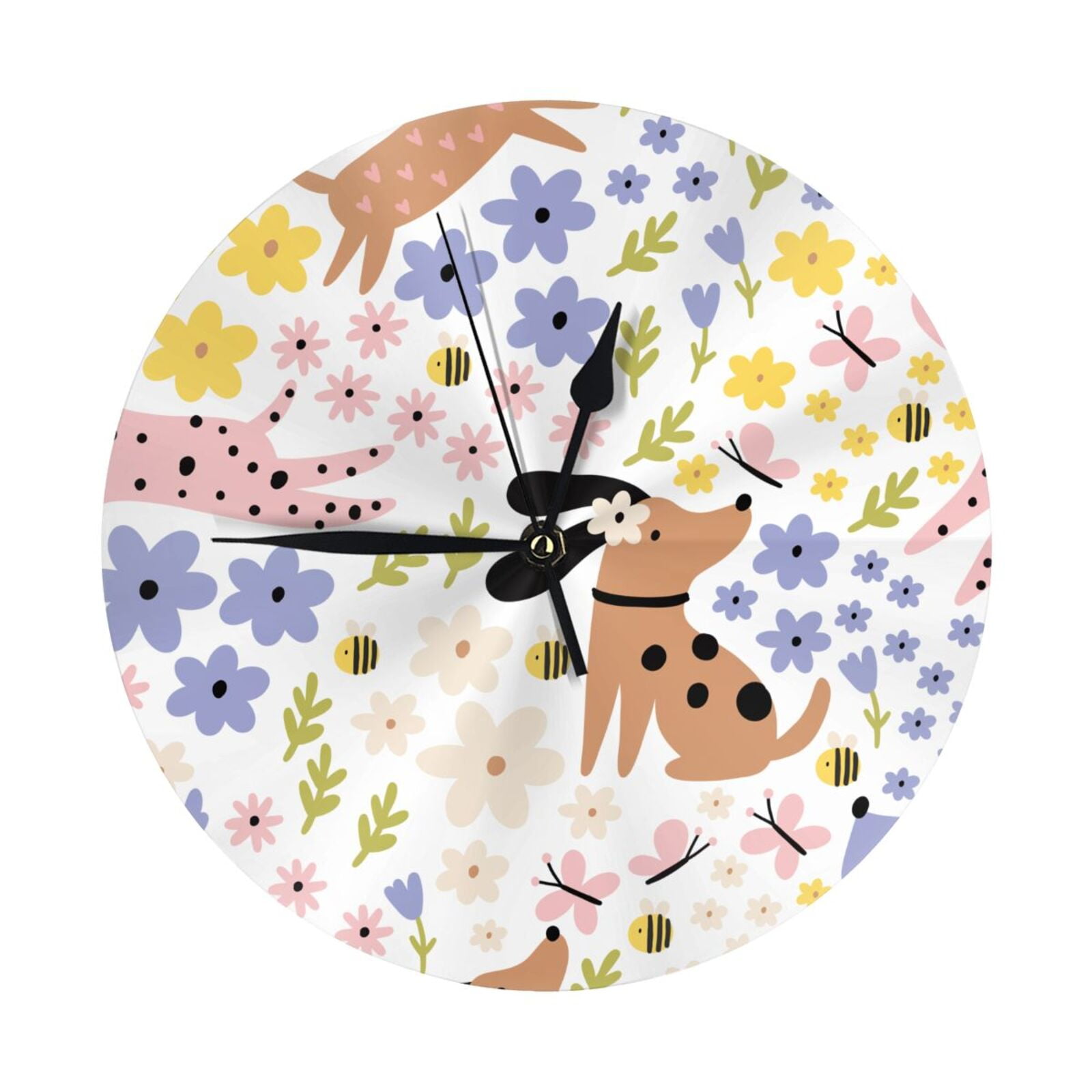 Wall Clock, cartoon dogs and flowers Wall Clocks Battery Operated ...