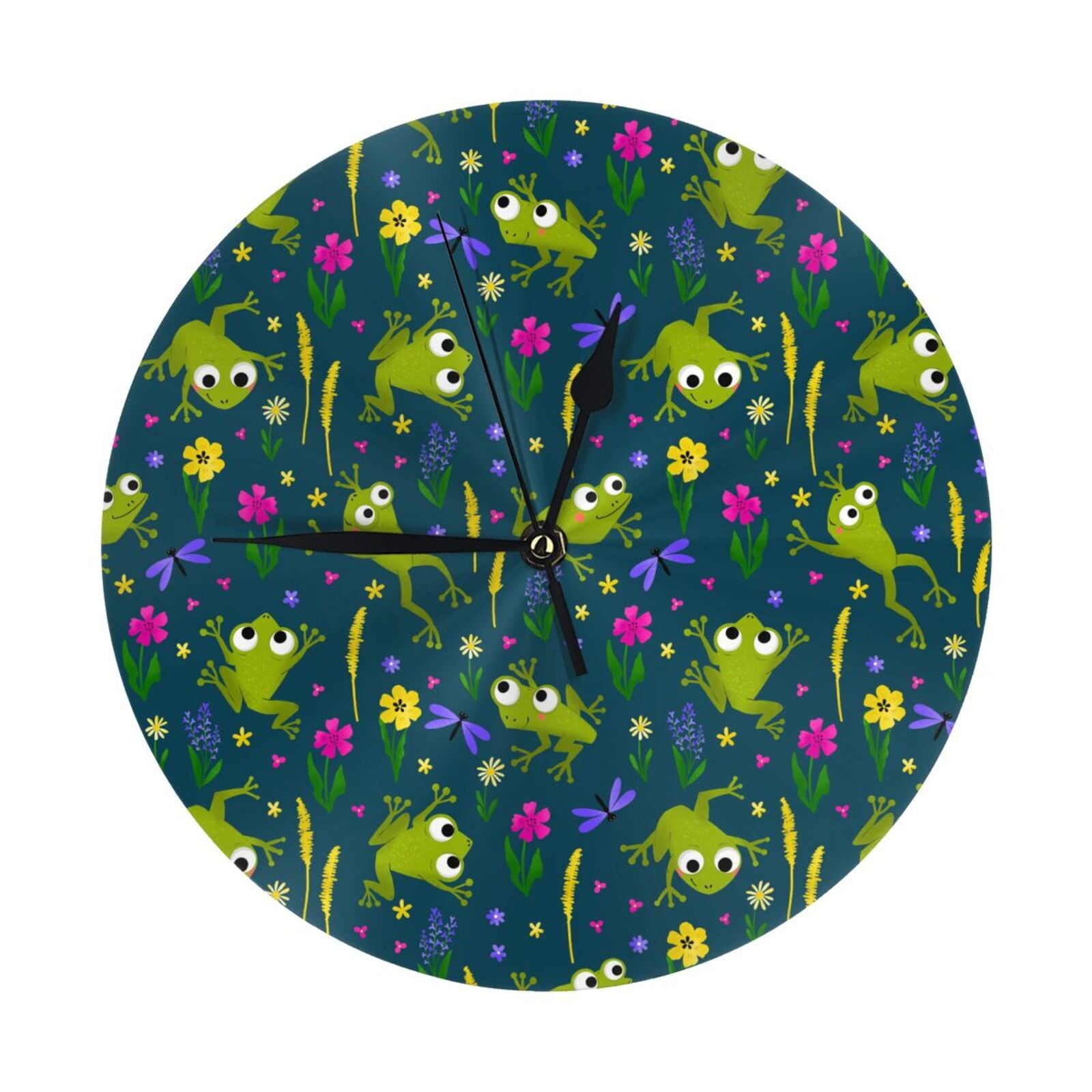 Wall Clock, cartoon frogs flower navyblue Wall Clocks Battery Operated ...