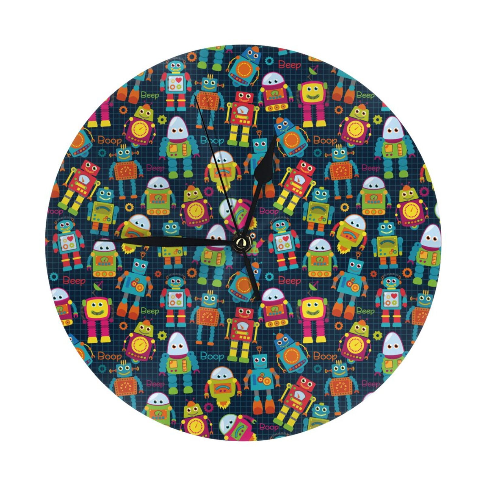 Wall Clock, cartoon robot Wall Clocks Battery Operated Silent Kitchen ...
