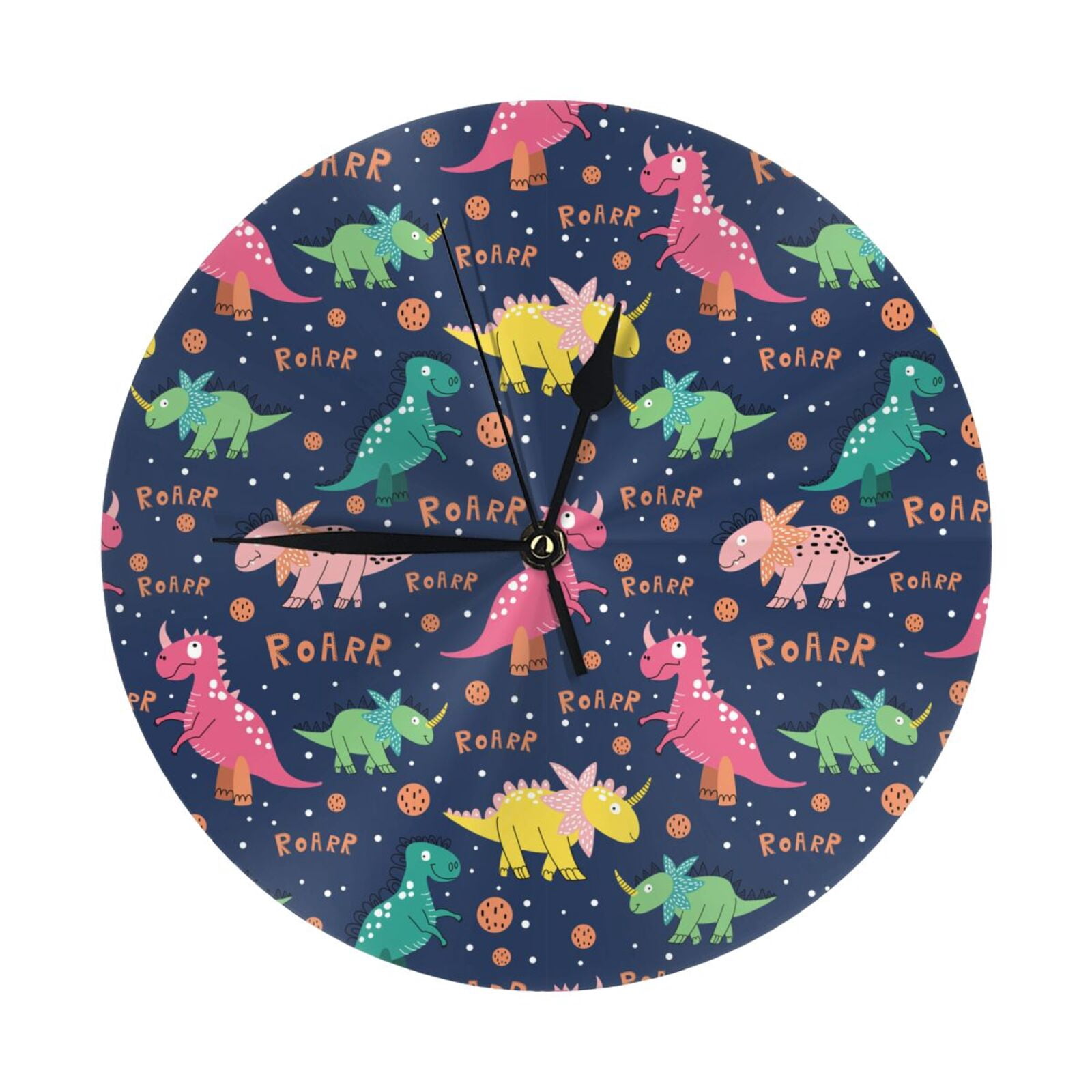 Wall Clock colorful Dinosaur pink Wall Clocks Battery Operated, Modern ...