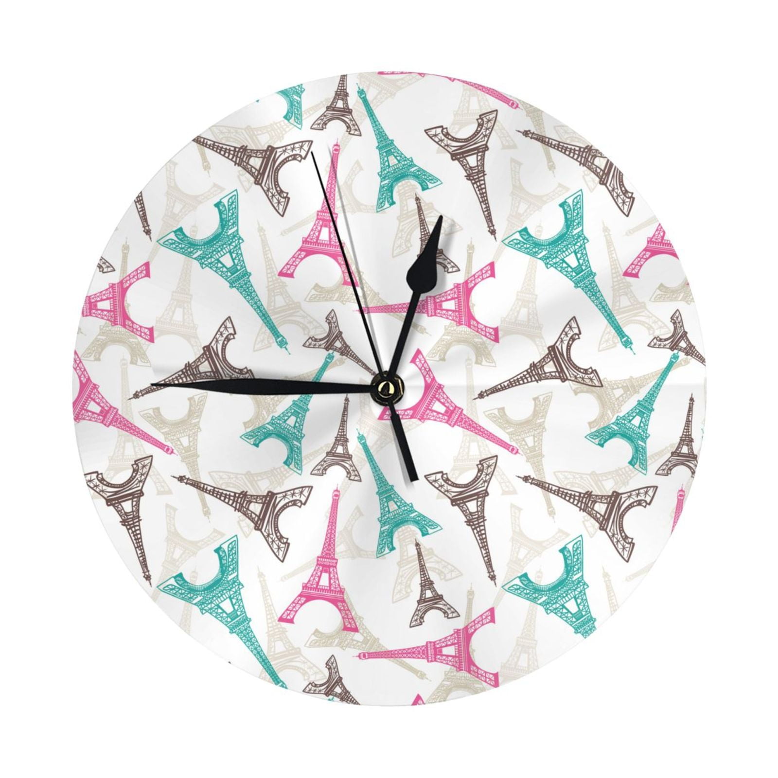 Wall Clock, colorful Eiffel Tower Wall Clocks Battery Operated Silent ...