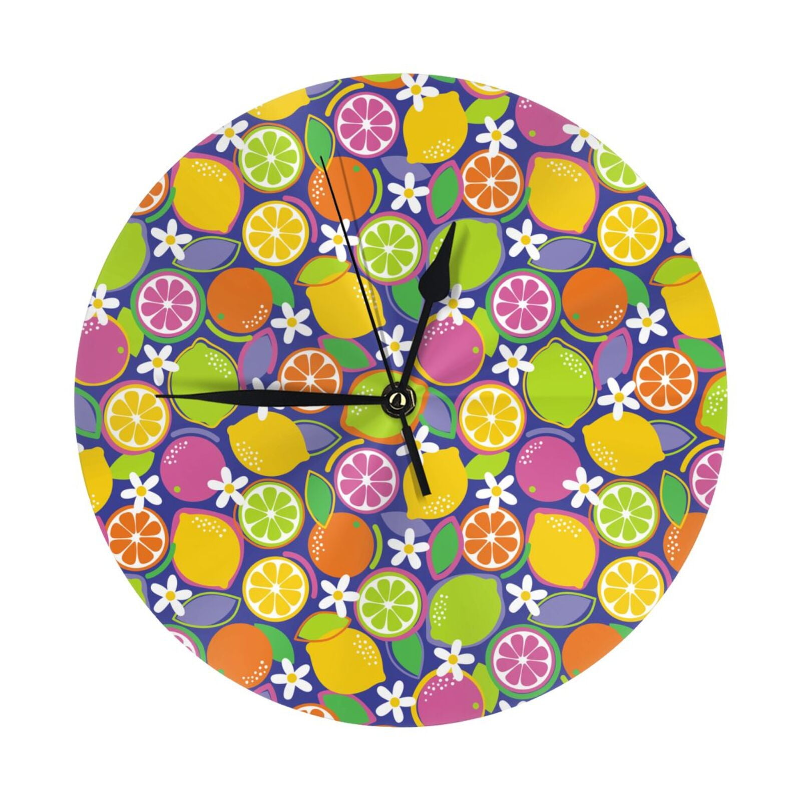 Wall Clock, colorful floral Lemon Wall Clocks Battery Operated Silent ...