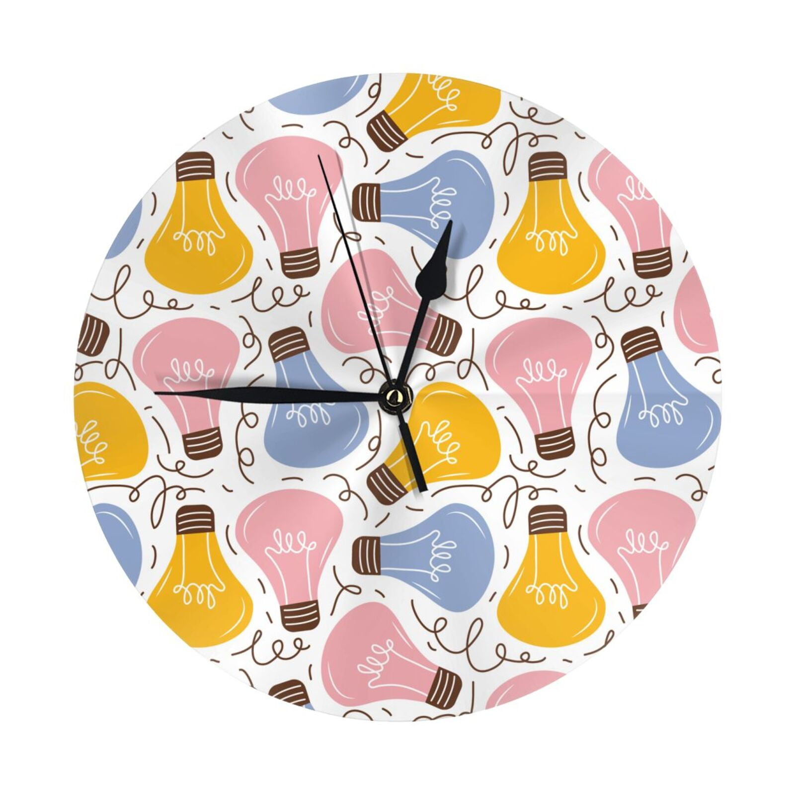 Wall Clock colors Light Bulb Print Wall Clocks Battery Operated, Modern ...