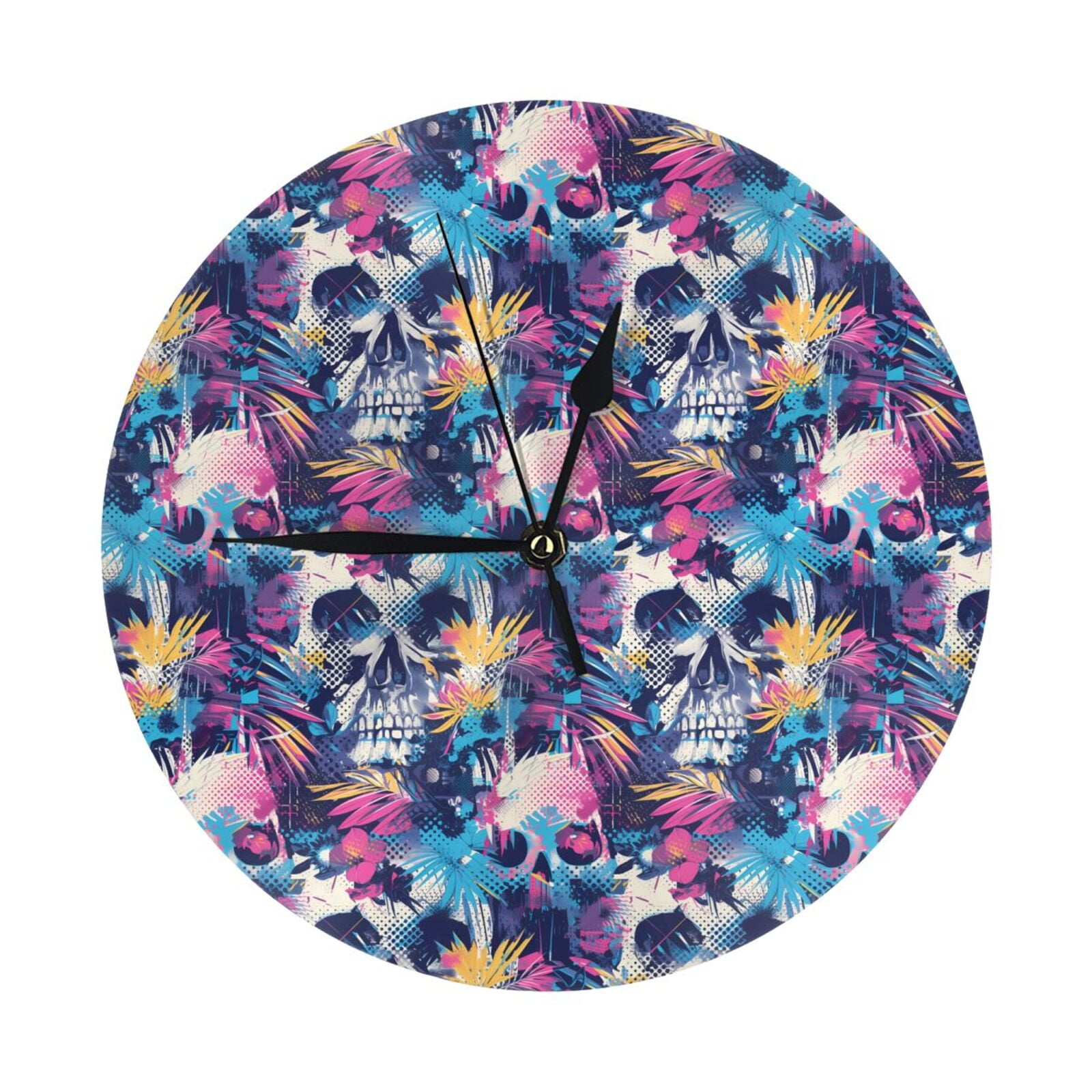 Wall Clock cool Skull colorful Wall Clocks Battery Operated, Modern ...