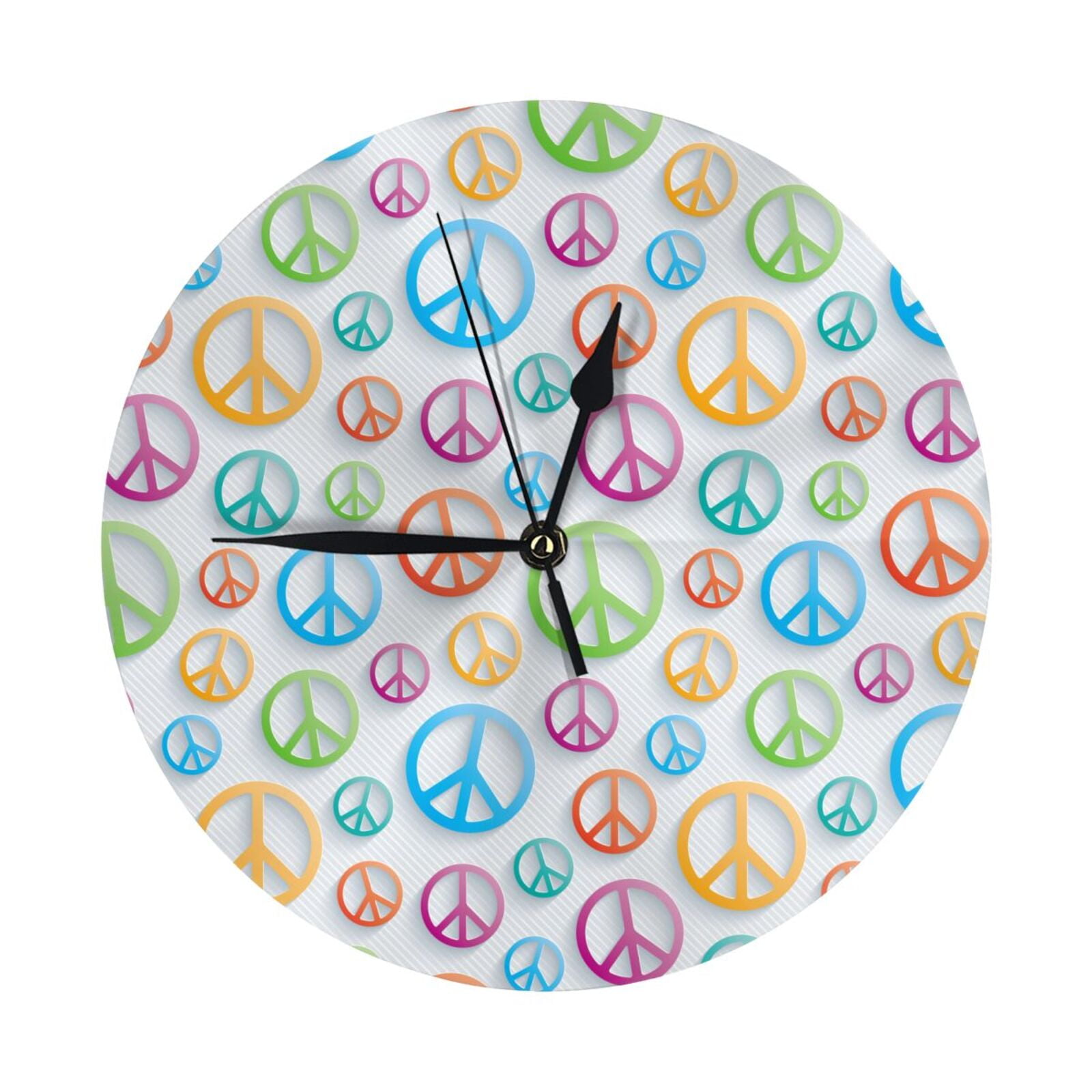 Wall Clock, cool peace sign white Wall Clocks Battery Operated Silent ...