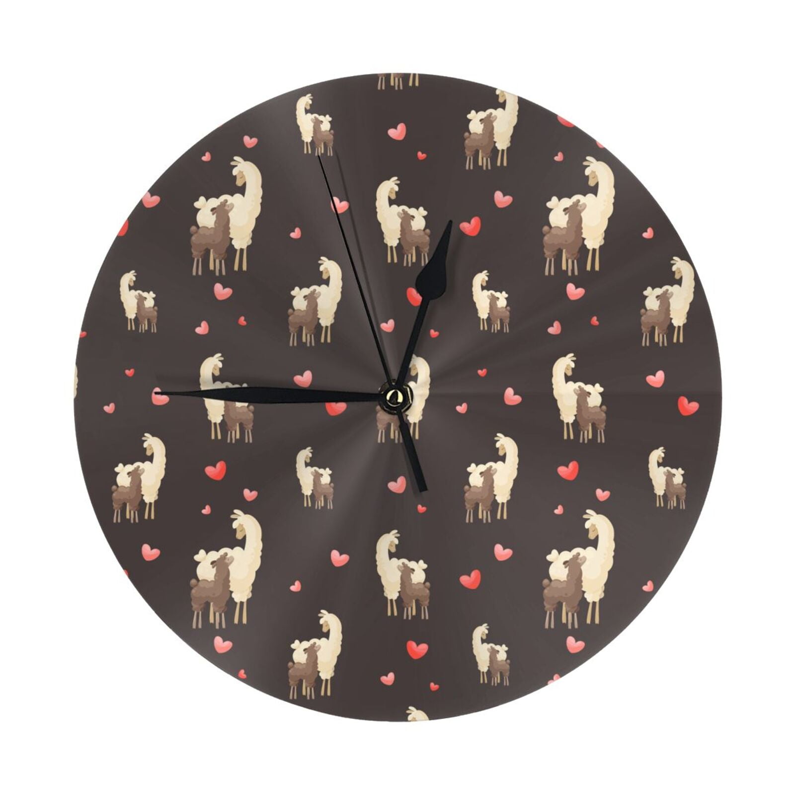 Wall Clock cute Alpaca llama heart black Wall Clocks Battery Operated ...
