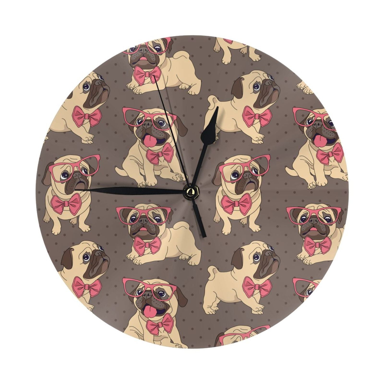 Wall Clock cute Pug pink glasses funny Wall Clocks Battery Operated ...