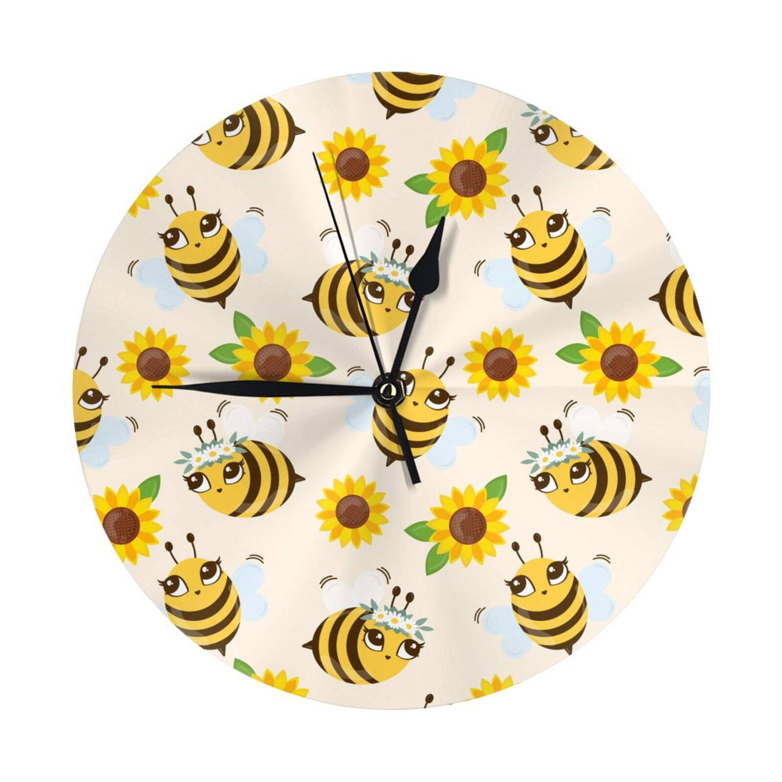 Wall Clock - cute cartoon bees sunflower daisy 9.8 Inch Silent Non ...