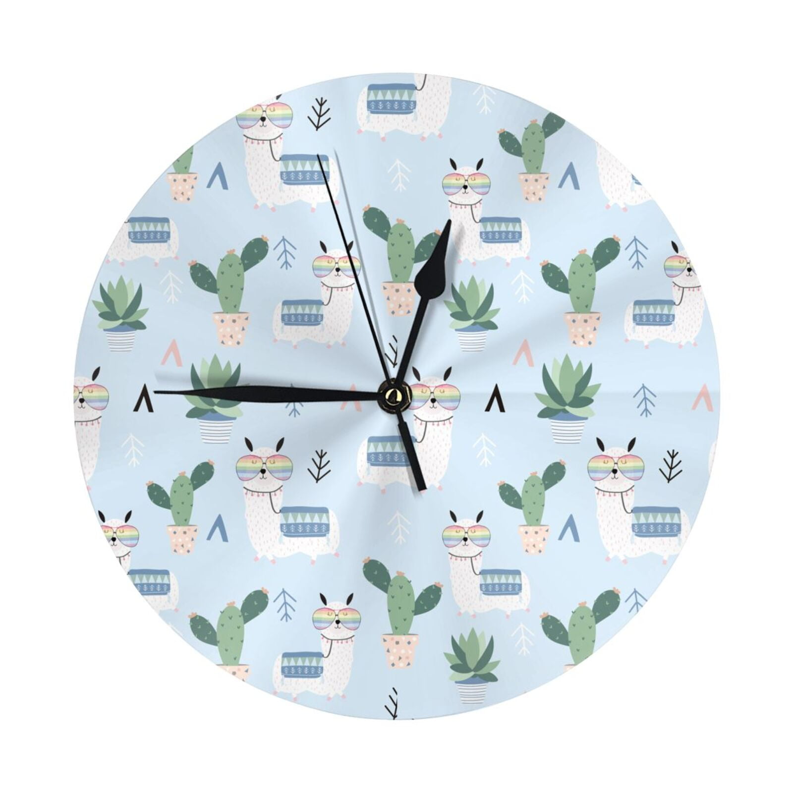 Wall Clock, cute llama alpaca glasses cactus blue Wall Clocks Battery ...