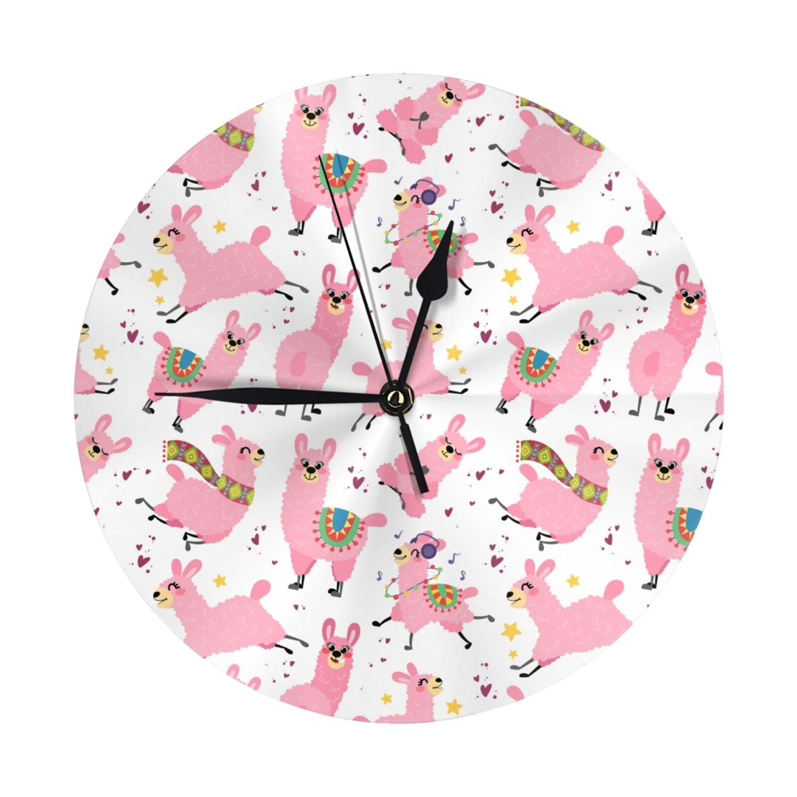 Wall Clock - cute pink llamas Alpaca funny 9.8 Inch Silent Non Ticking ...