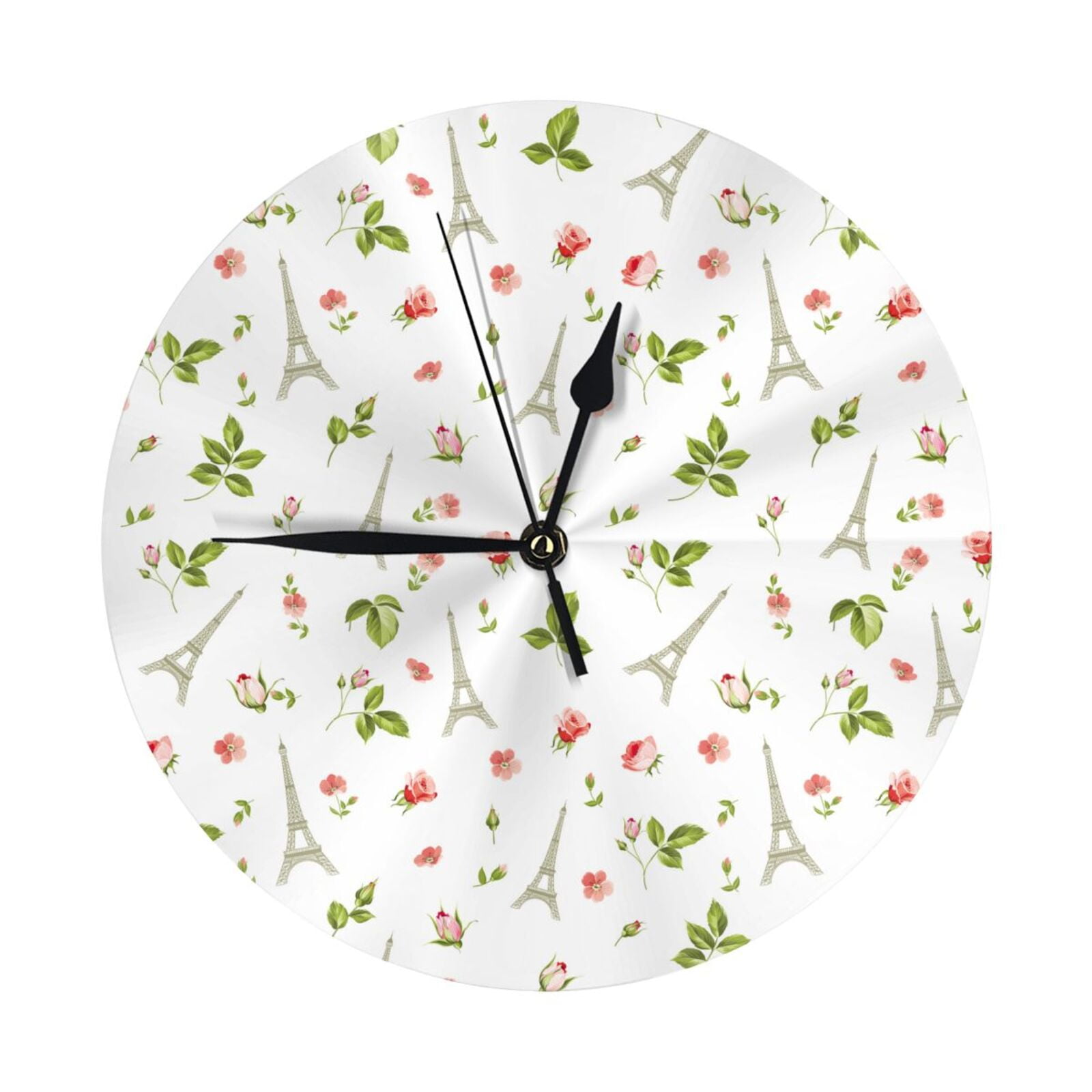 Wall Clock, flower Eiffel Tower Wall Clocks Battery Operated Silent ...