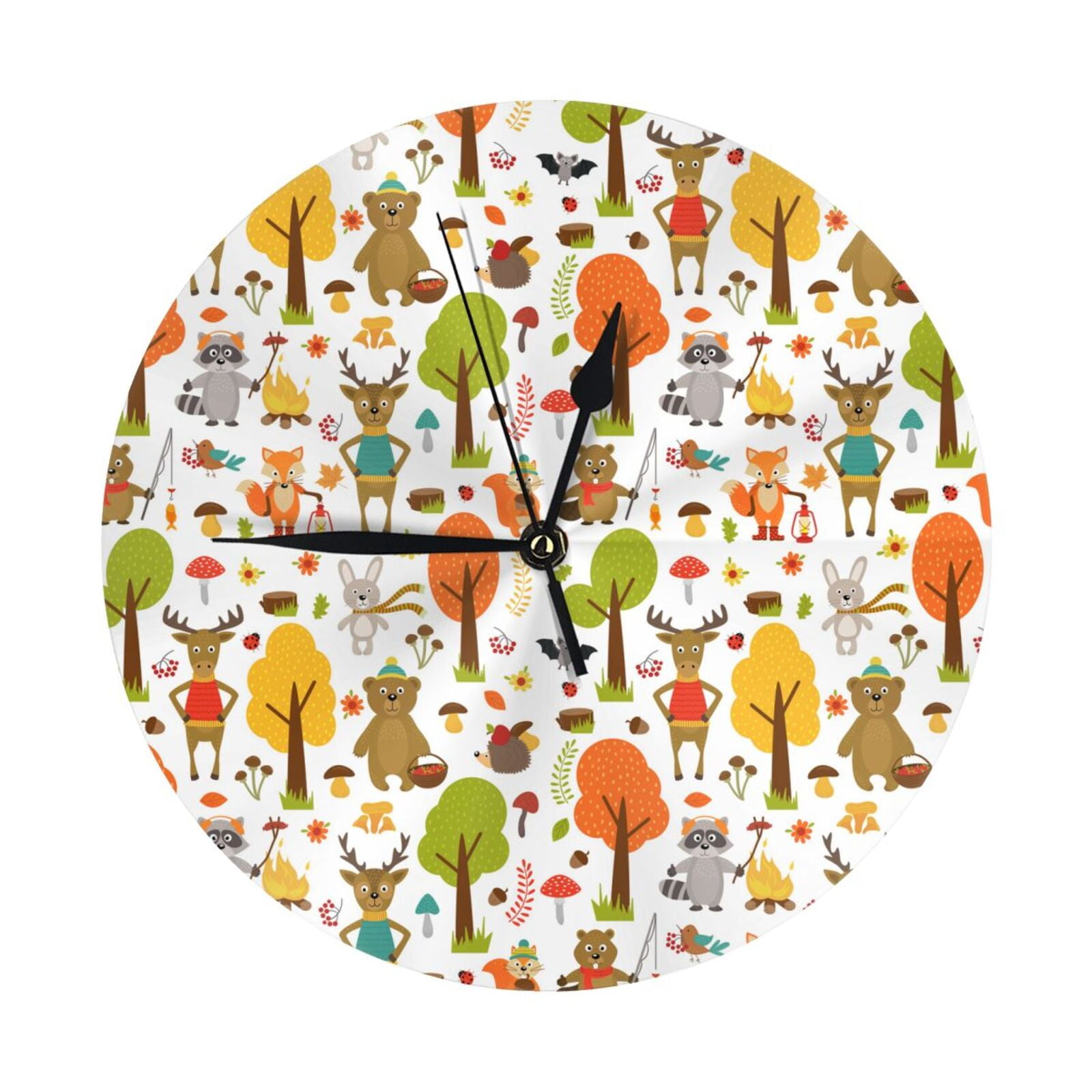 Wall Clock forest animals Wall Clocks Battery Operated, Modern Wall ...