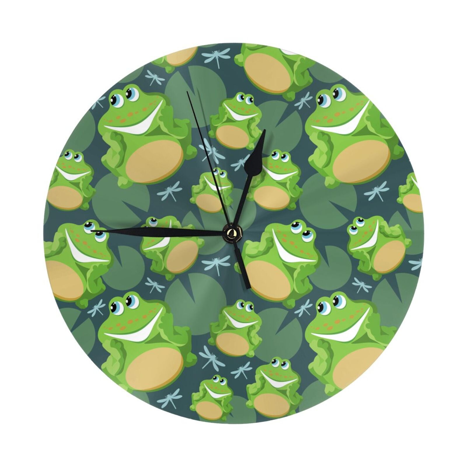 Wall Clock - frogs dragonfly leaves green cute 9.8 Inch Silent Non ...