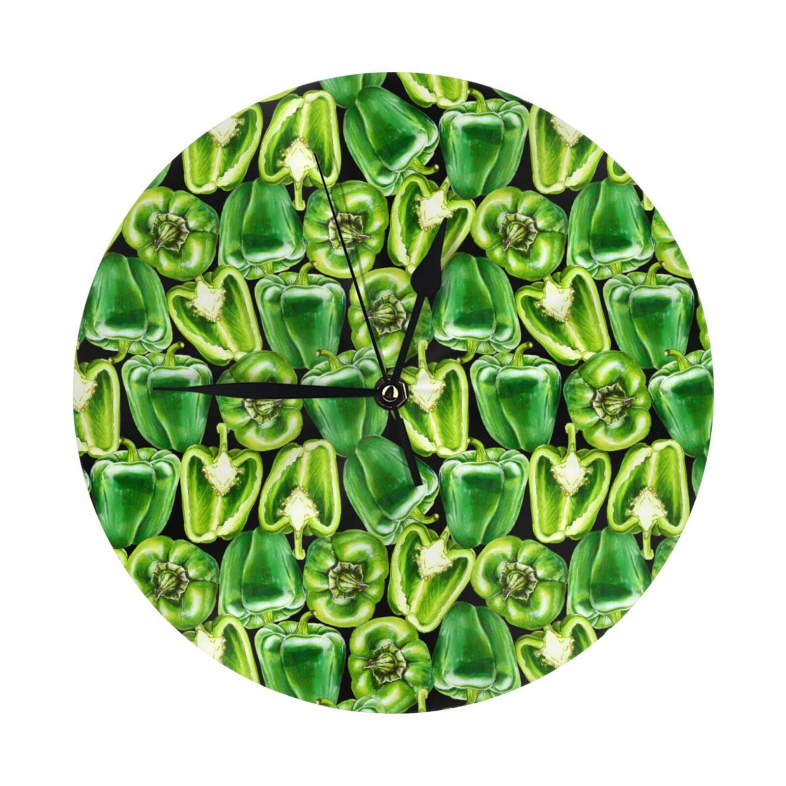 Wall Clock green Bell Pepper funny Wall Clocks Battery Operated, Modern ...