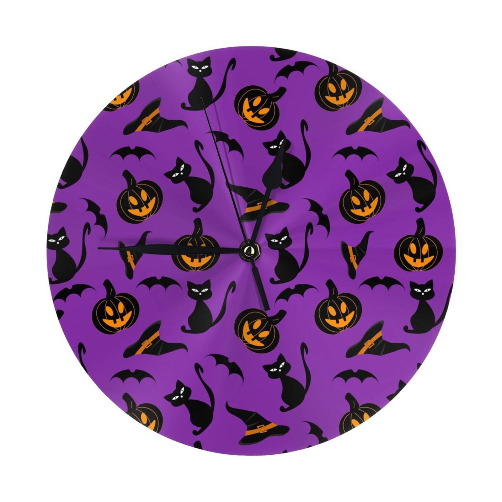 Wall Clock, halloween cat bat Wall Clocks Battery Operated Silent ...
