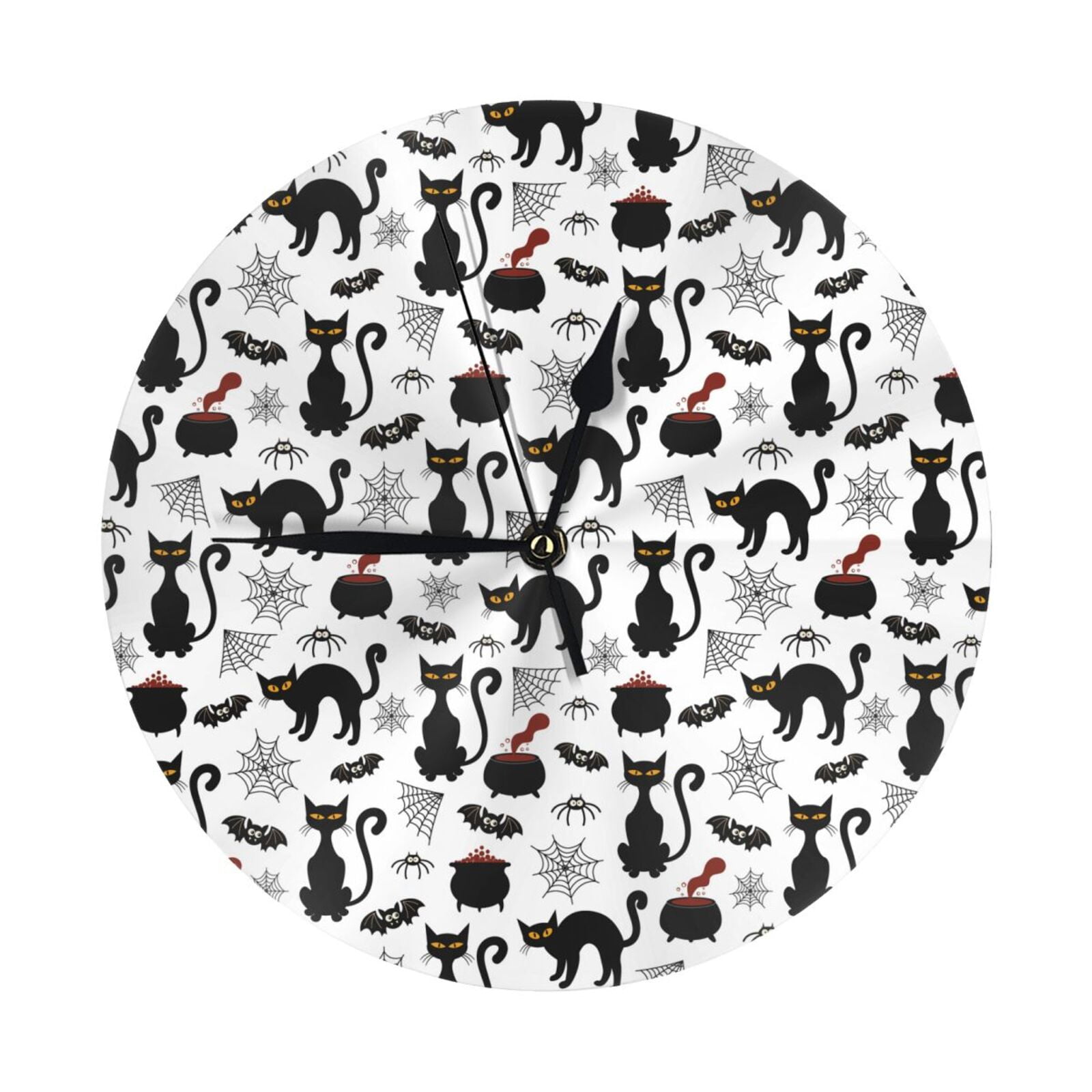 Wall Clock, halloween cat bat spider web Wall Clocks Battery Operated ...