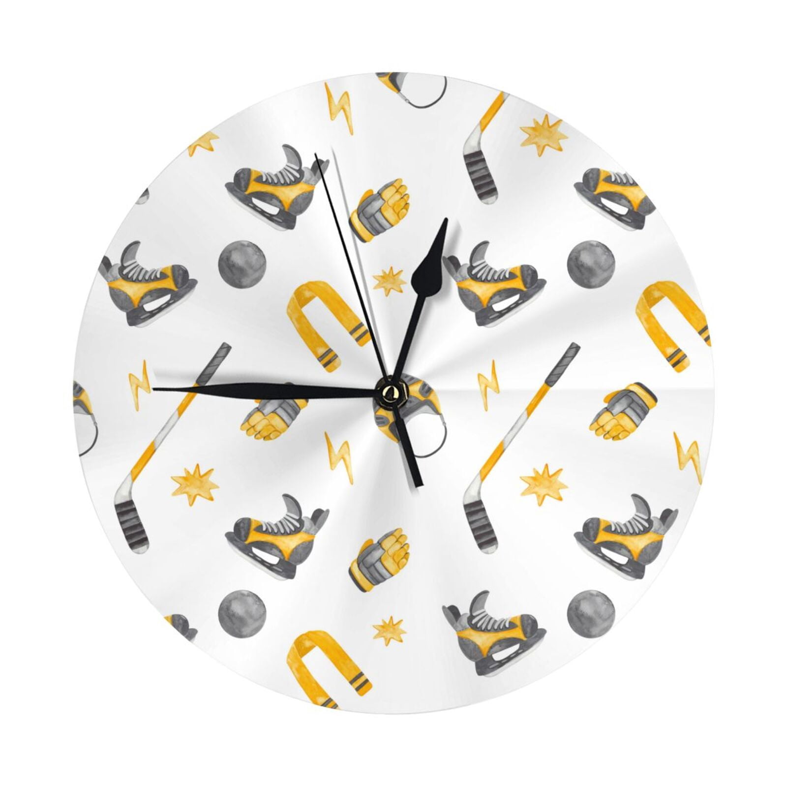 Wall Clock, hockey skates stick puck helmet Wall Clocks Battery ...