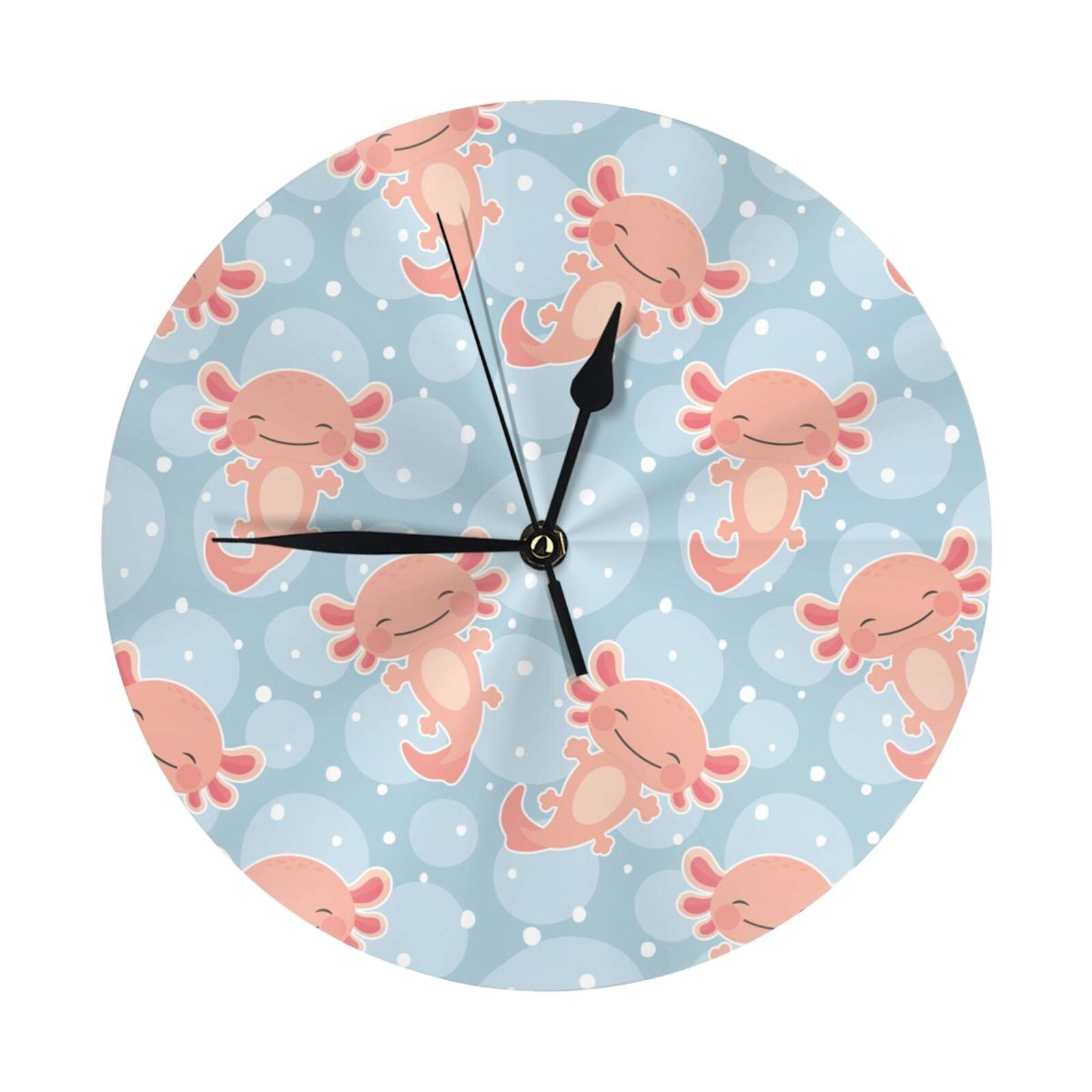 Wall Clock, kawaii axolotl cartoon blue Wall Clocks Battery Operated ...