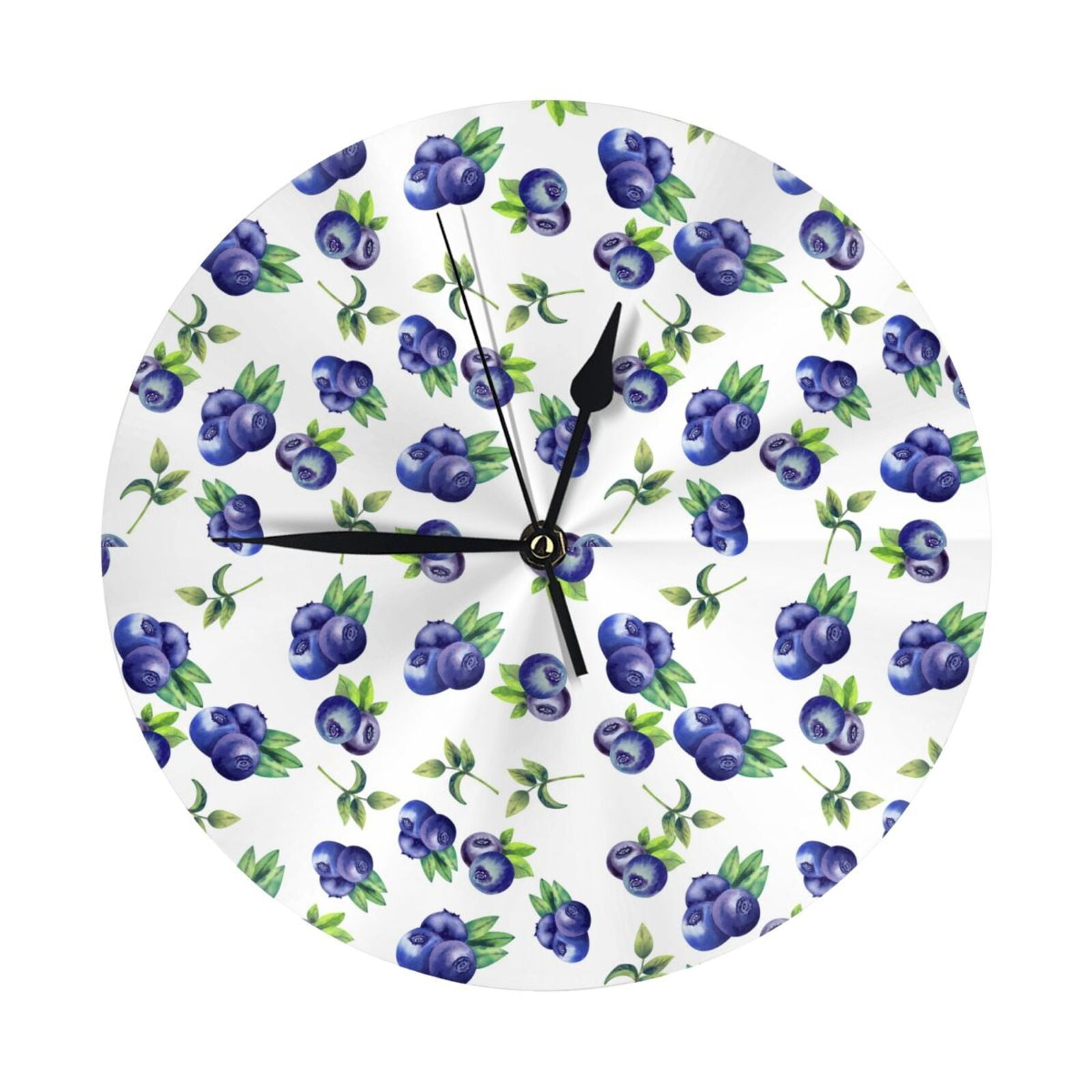 Wall Clock, leaf Blueberries Print Wall Clocks Battery Operated Silent ...