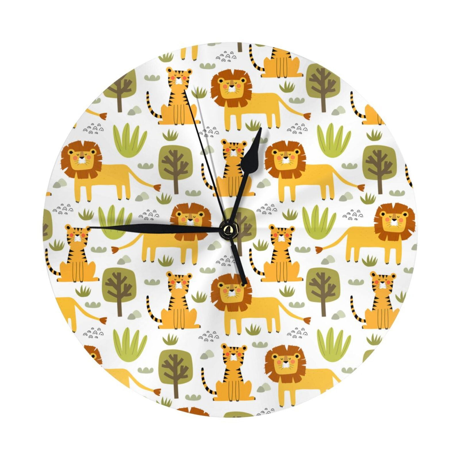Wall Clock, lion tiger Wall Clocks Battery Operated Silent Kitchen ...