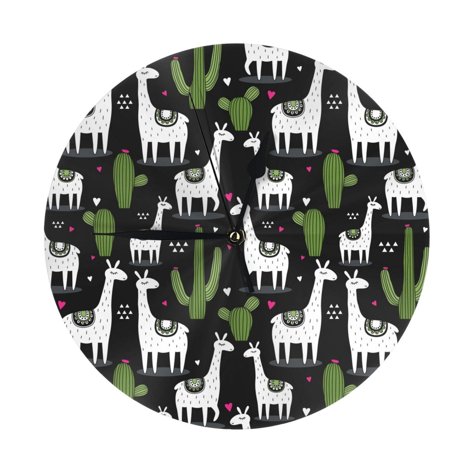 Wall Clock, llama alpaca cactus heart black Wall Clocks Battery ...
