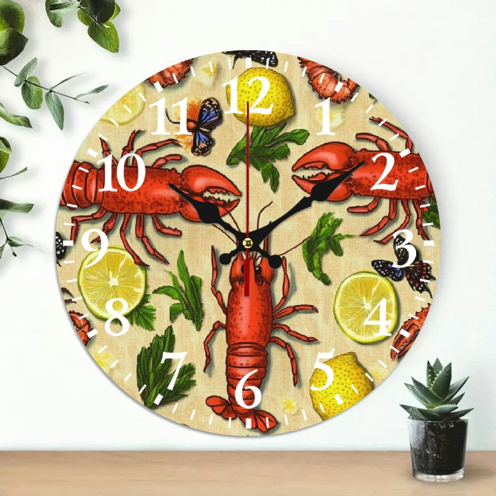 Wall Clock, lobsters lemon butterfly Print, Wall Decor for Linving Room ...