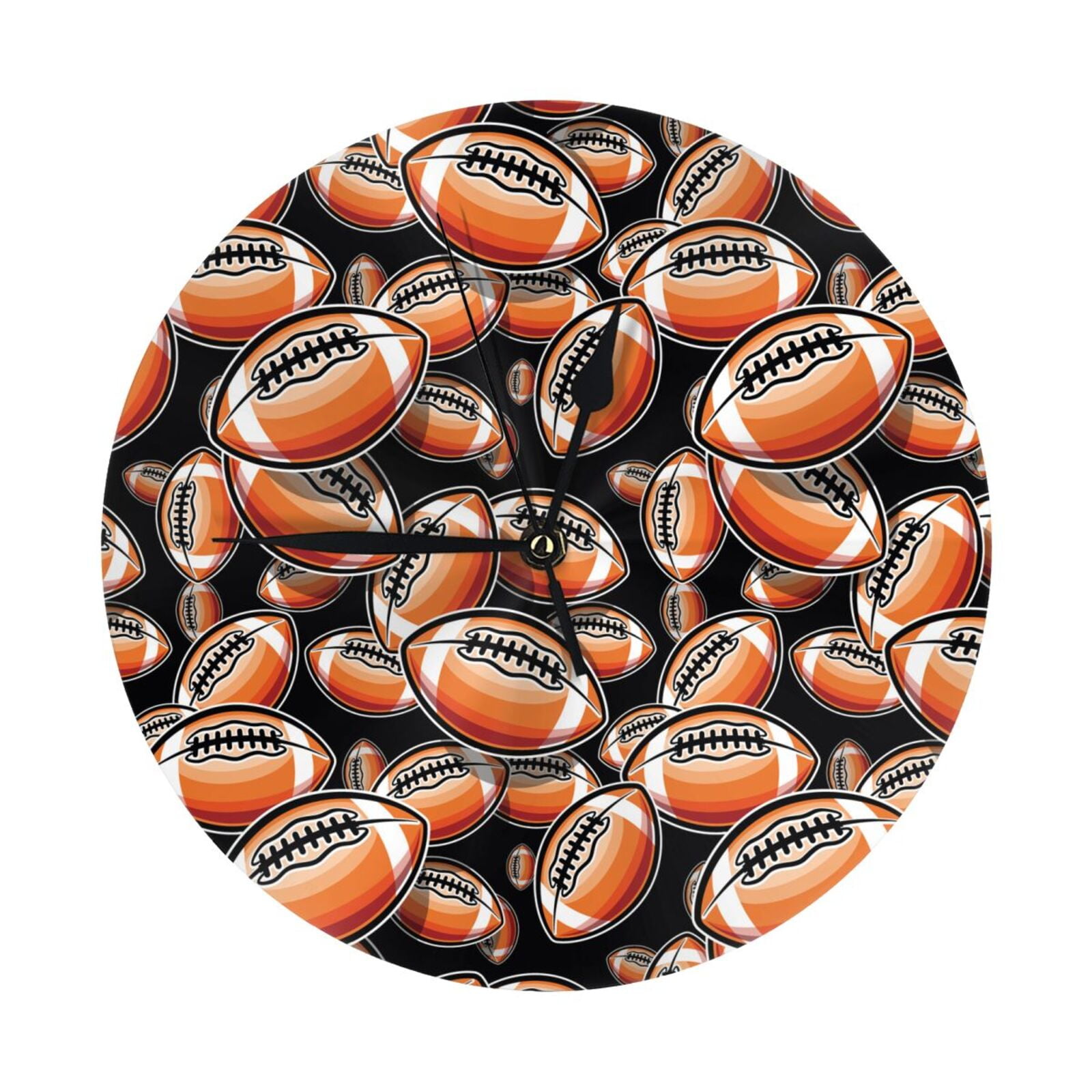 Wall Clock, orange American football Rugby black Wall Clocks Battery ...