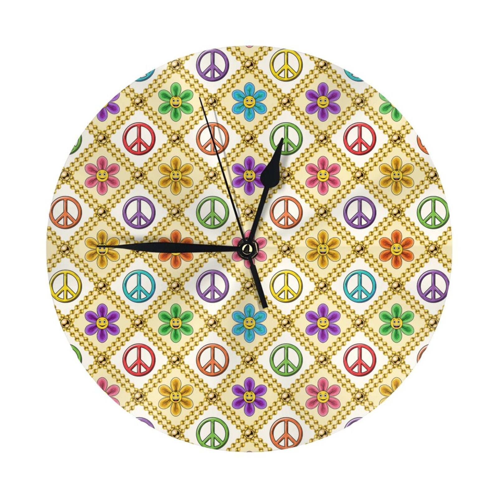 Wall Clock, peace sign chamomile golden Wall Clocks Battery Operated ...