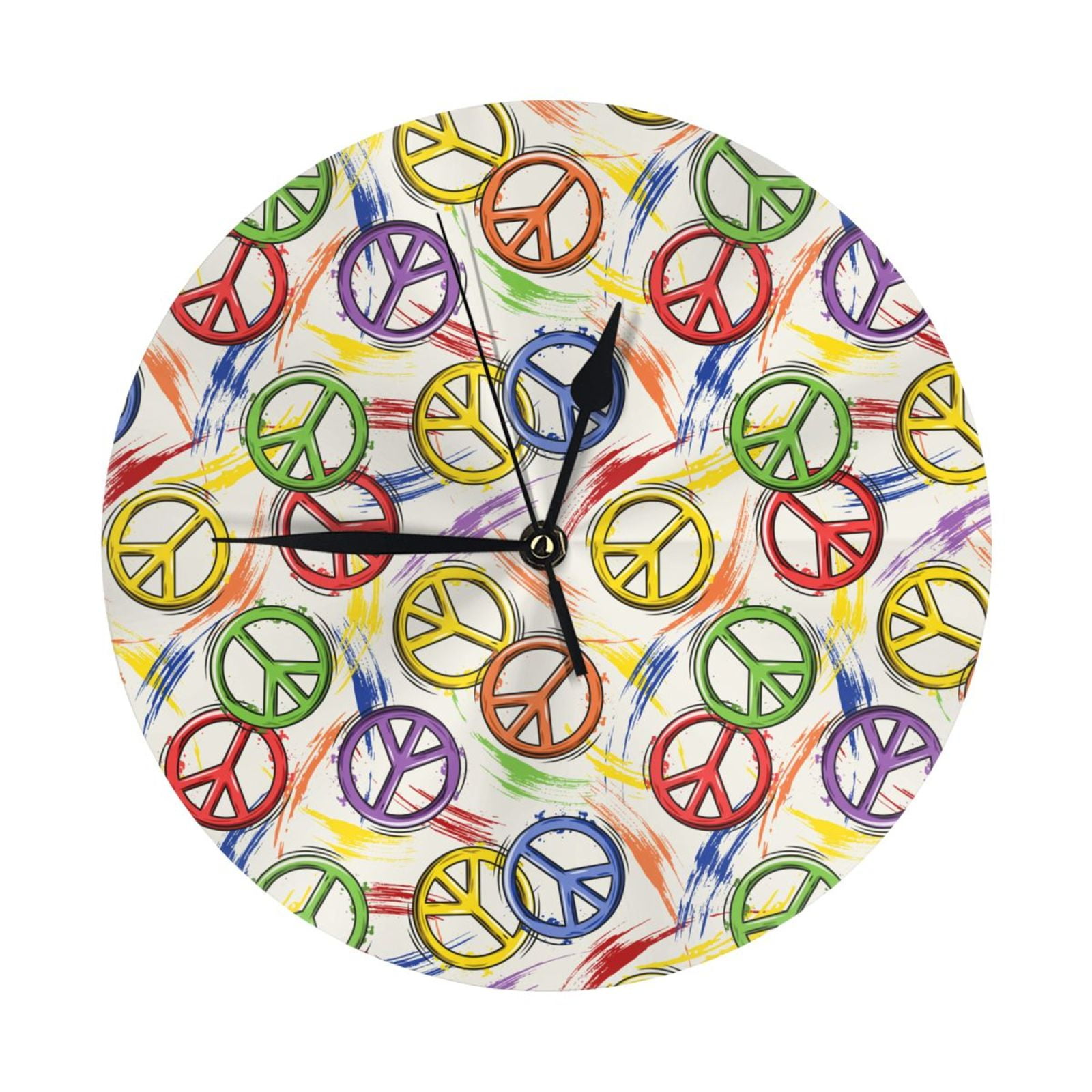 Wall Clock, peace sign hippie style Wall Clocks Battery Operated Silent ...