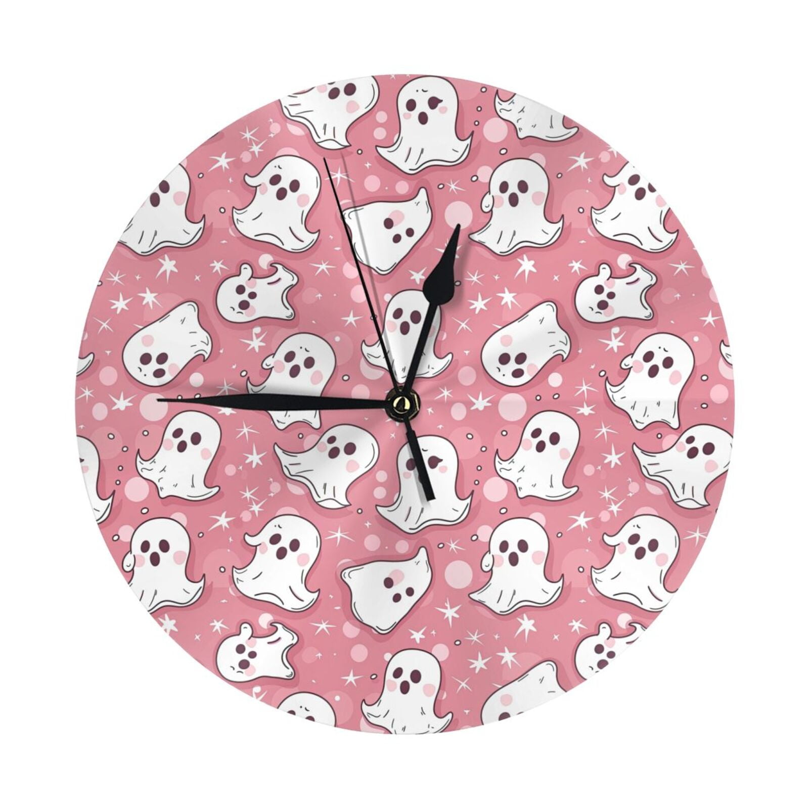 Wall Clock, pink background halloween ghost Wall Clocks Battery ...