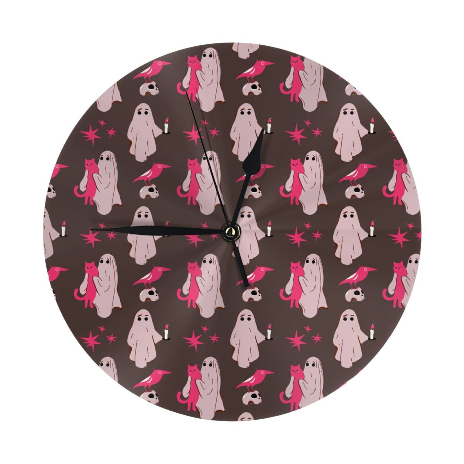 Wall Clock, pink cat halloween spooky Wall Clocks Battery Operated ...
