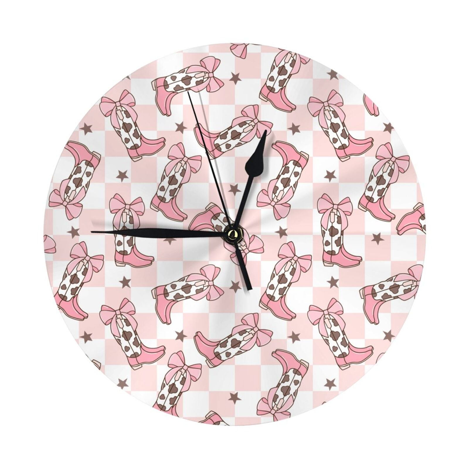 Wall Clock, pink checkerboard cowgirl boots Wall Clocks Battery ...