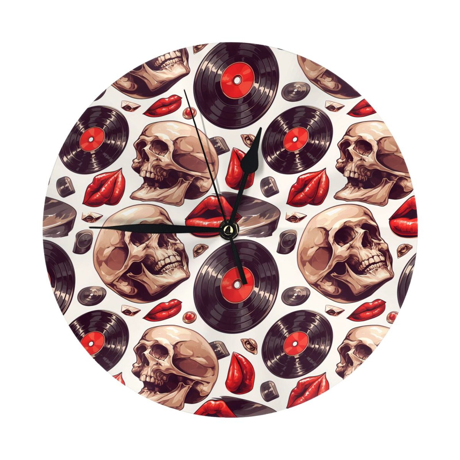 Wall Clock record lips Skull Wall Clocks Battery Operated, Modern Wall ...