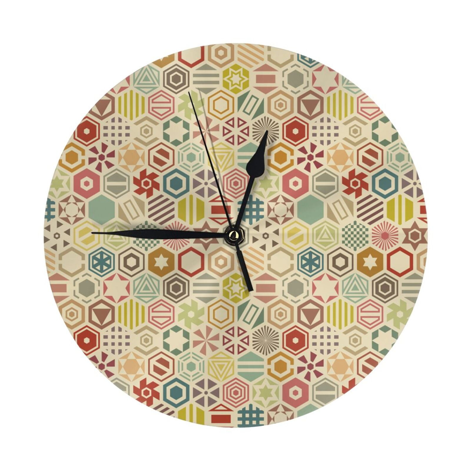 Wall Clock, retro geometry Wall Clocks Battery Operated Silent Kitchen ...