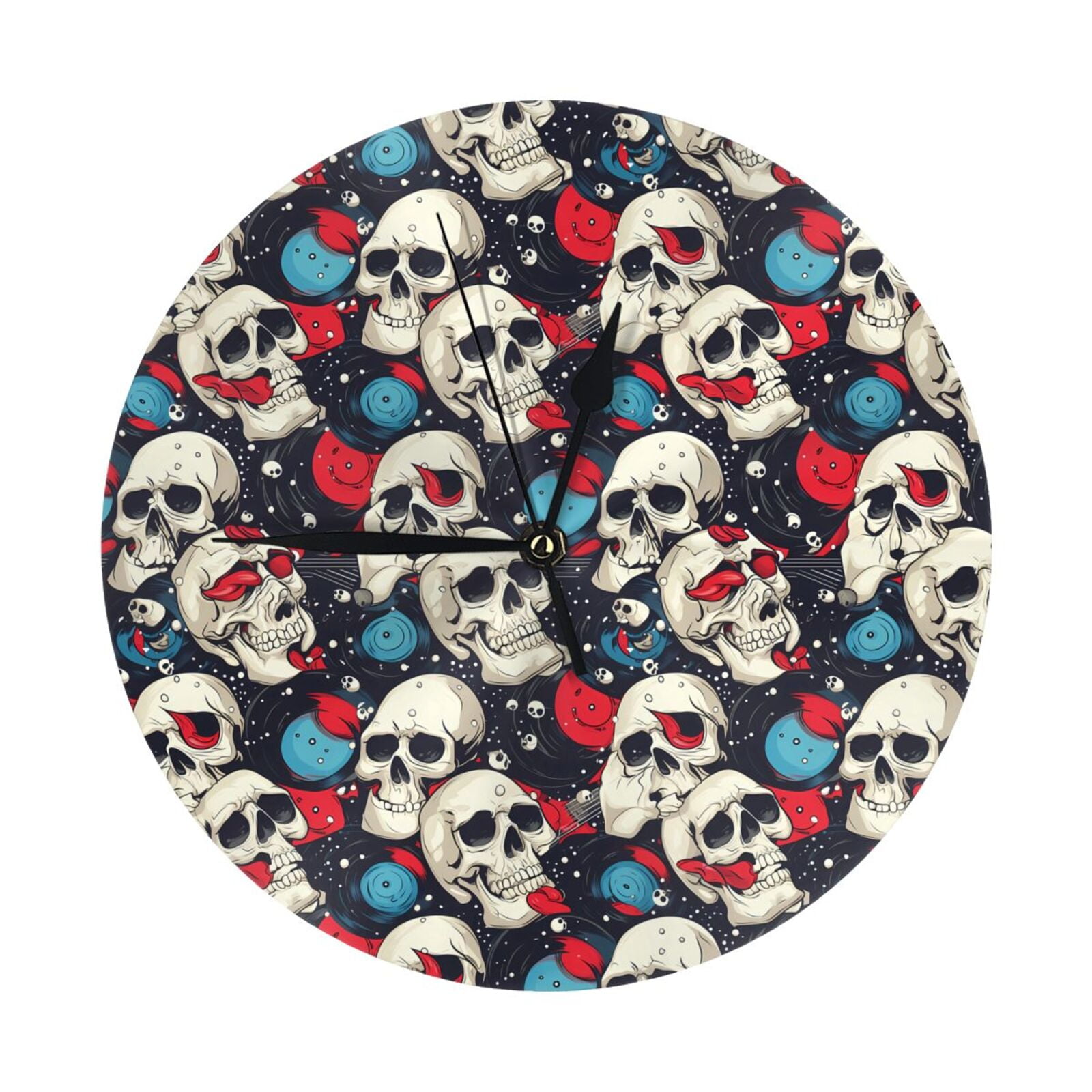 Wall Clock, rock record Skull artist Wall Clocks Battery Operated ...