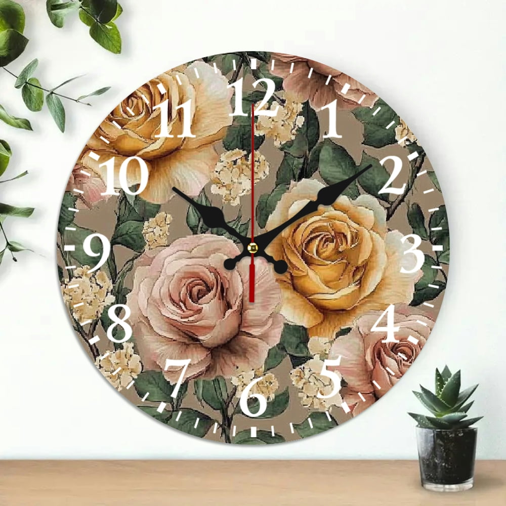 Wall Clock, roses floral pattern Print, Battery Operated (AA Not ...