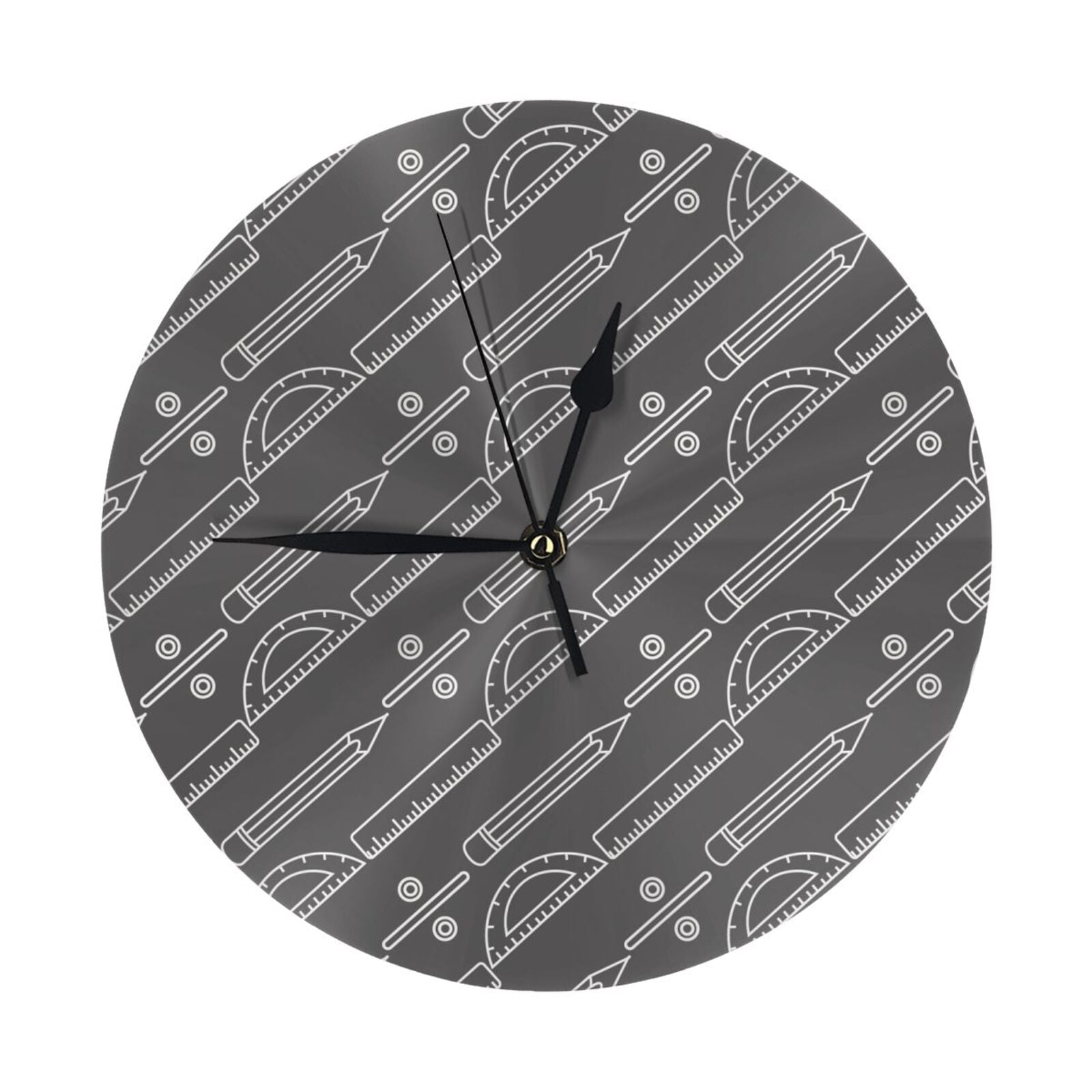 Wall Clock, ruler pencil Math Print Wall Clocks Battery Operated Silent ...
