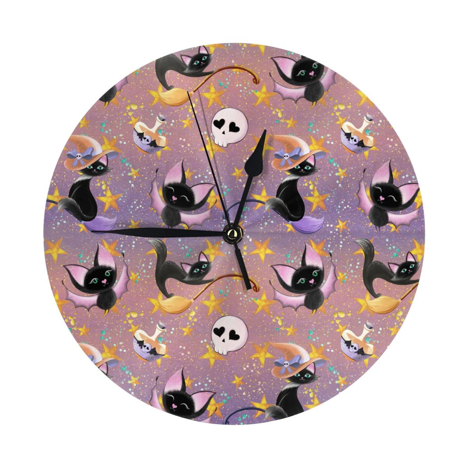 Wall Clock, shiny cat bat skull pumpking spider Wall Clocks Battery ...