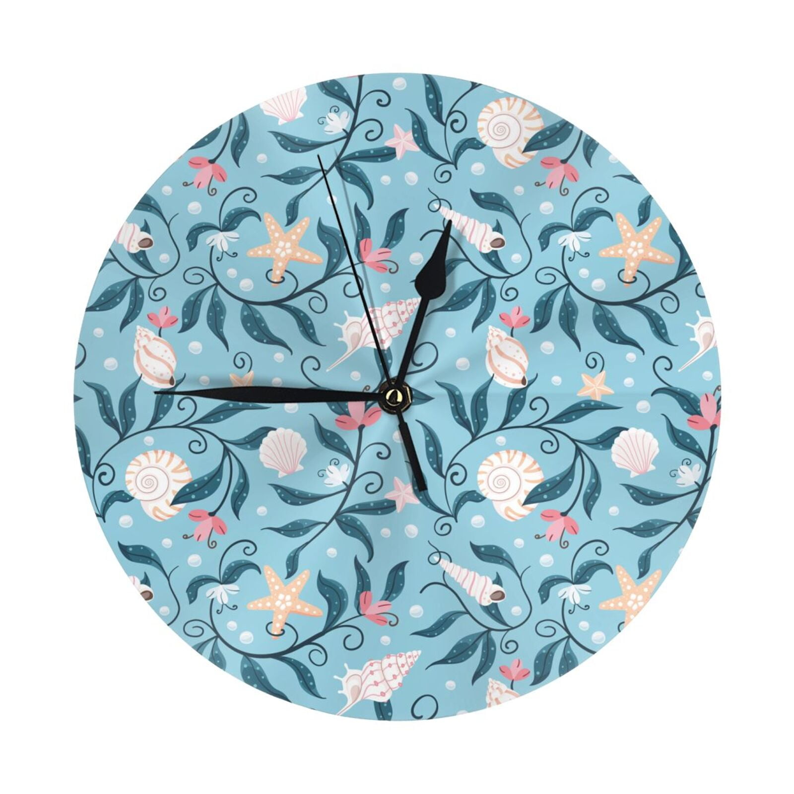 Wall Clock, starfish seashells sea weed Wall Clocks Battery Operated ...