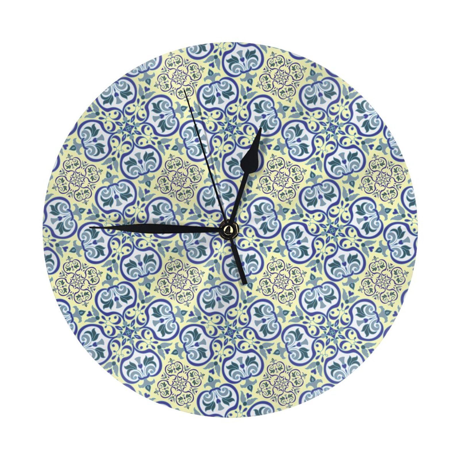 Wall Clock, vintage Italian majolica style pattern Wall Clocks Battery Operated Silent Kitchen ...