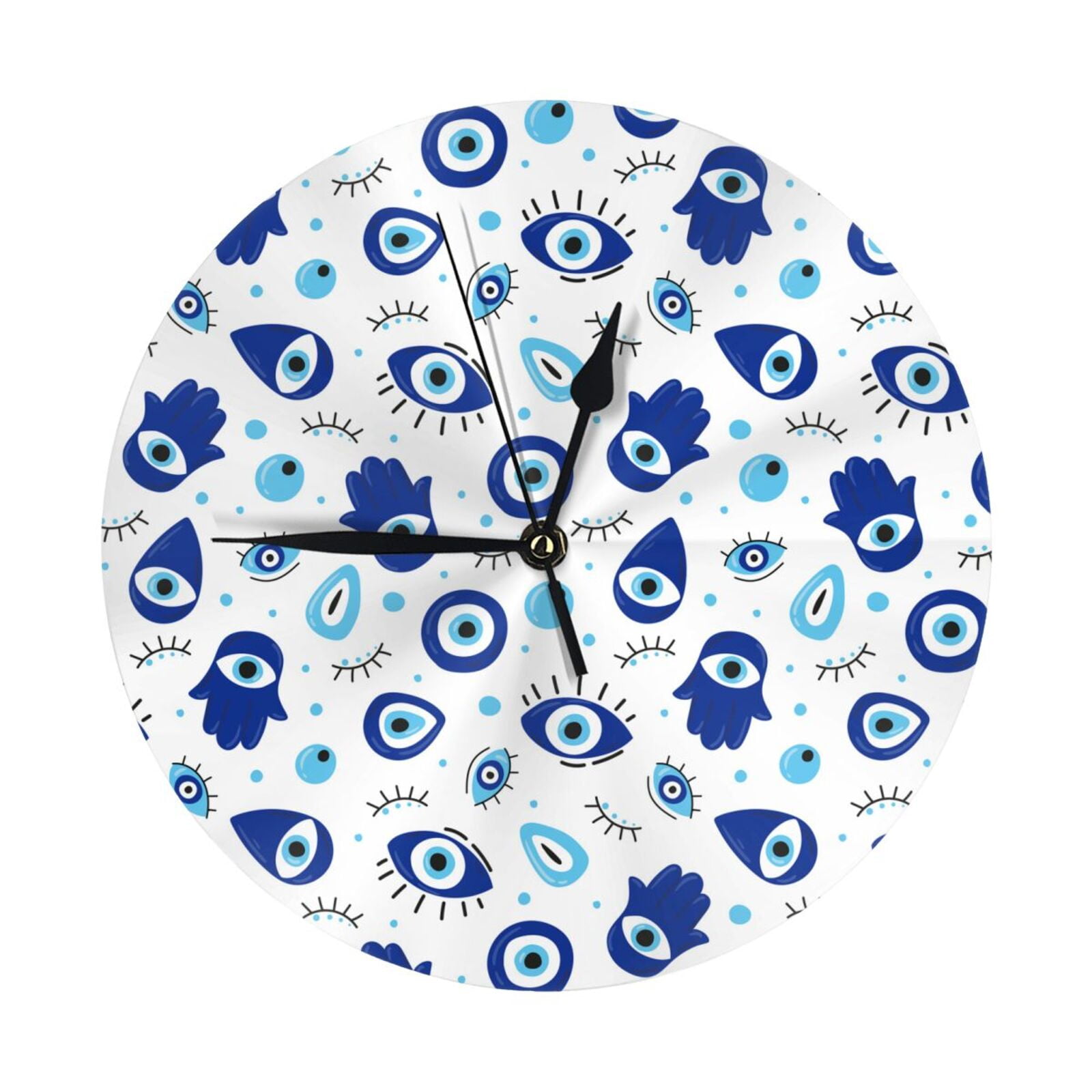 Wall Clock, vintage blue evil eye Wall Clocks Battery Operated Silent ...