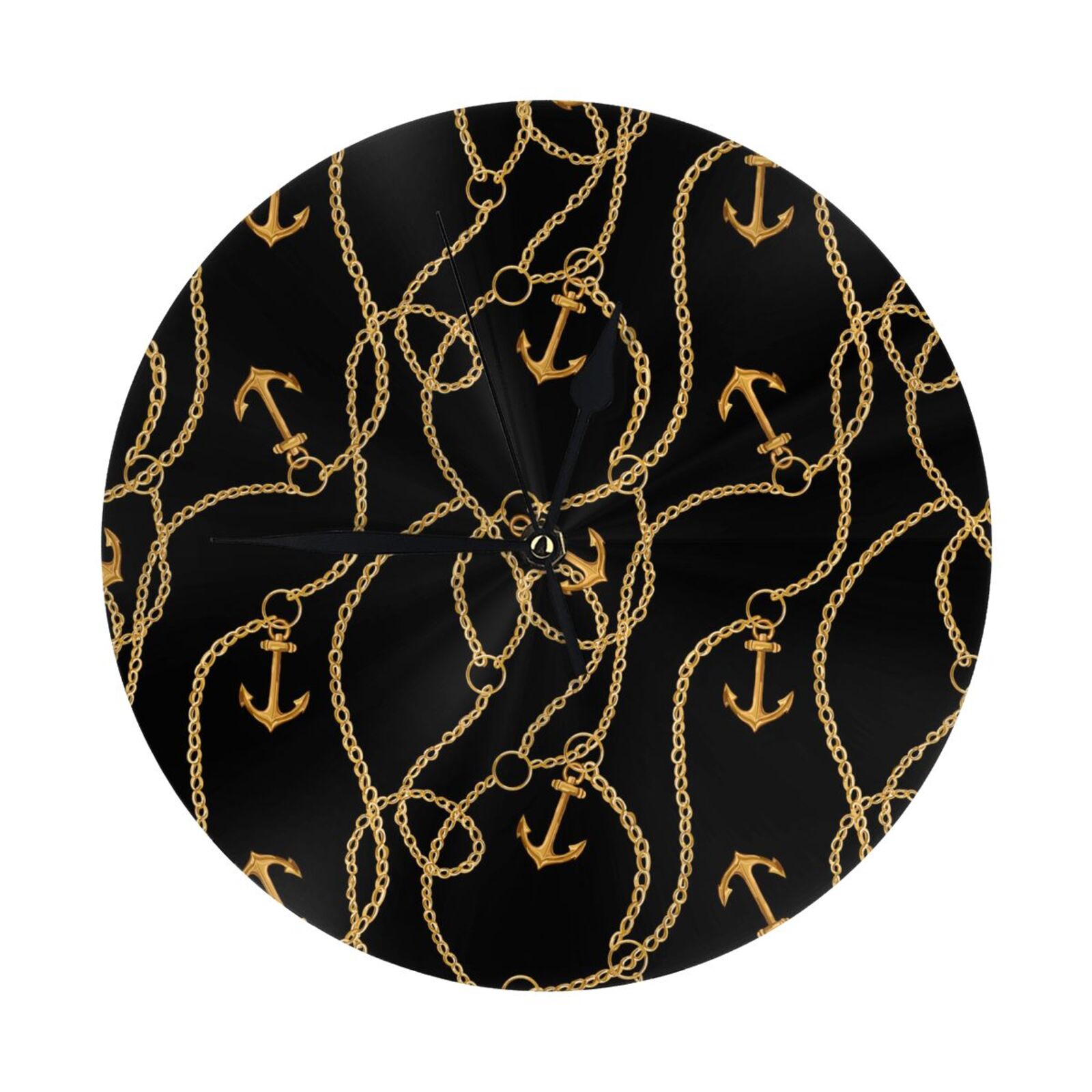 Wall Clock, vintage golden anchor chain black Wall Clocks Battery ...