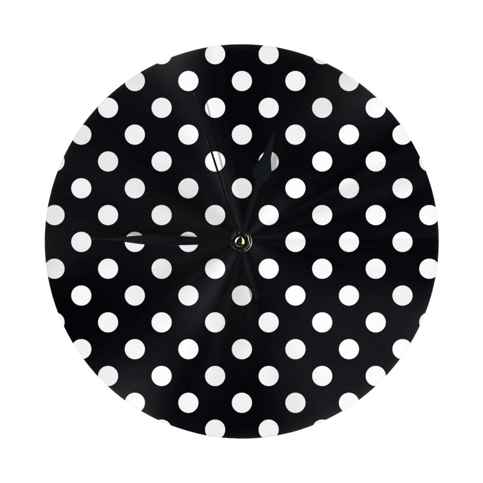 Wall Clock - vintage white polka dot black 9.8 Inch Silent Non Ticking ...