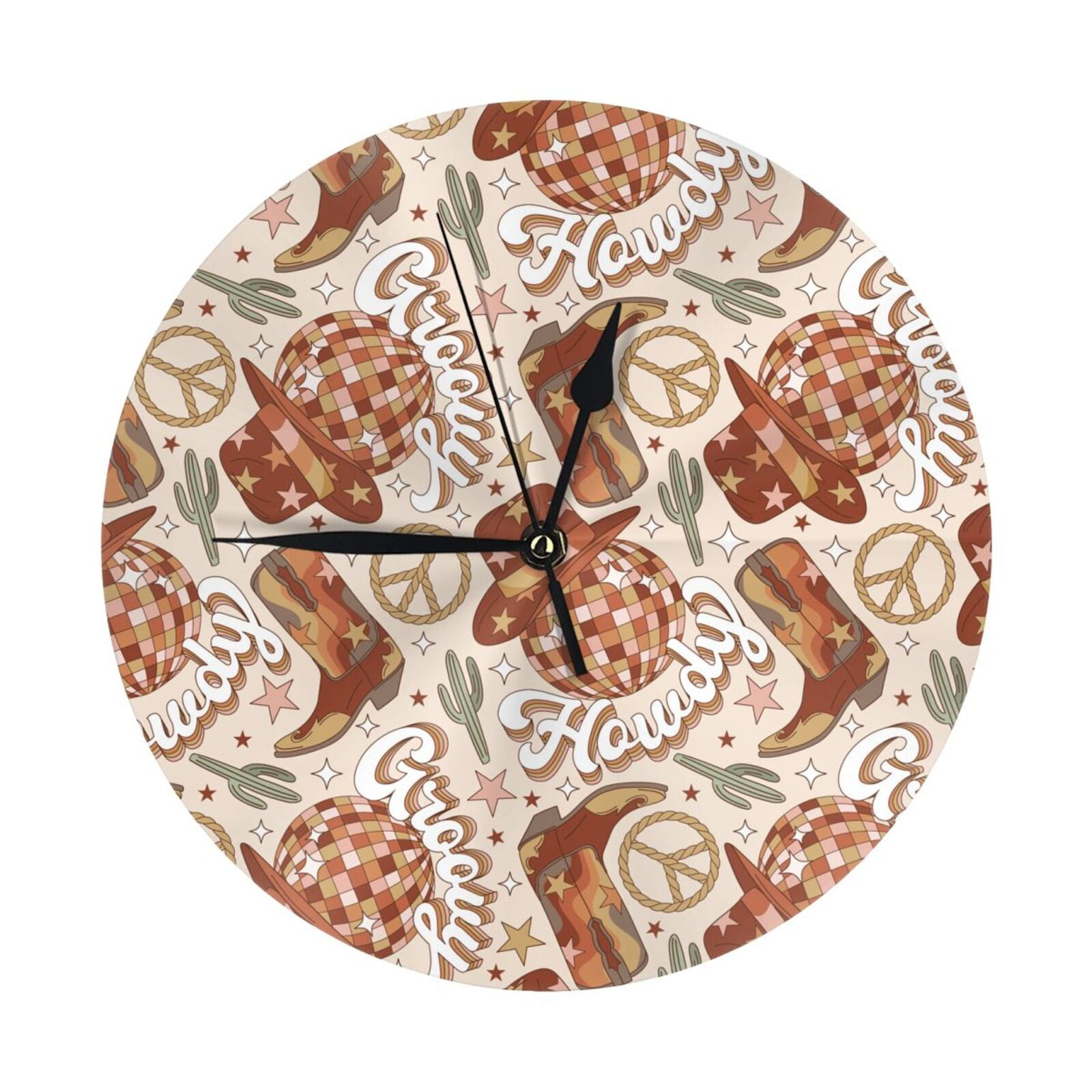 Wall Clock, western disco cowboy hat boots retro Wall Clocks Battery ...